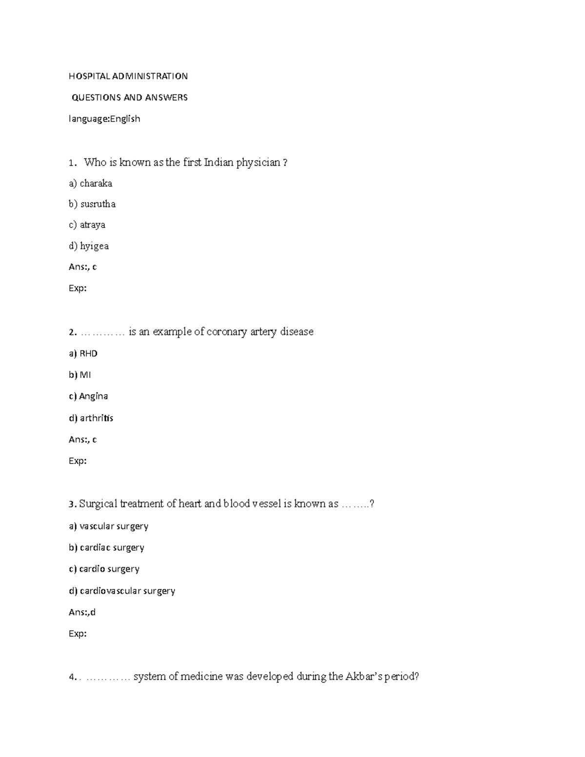 Hospital Administration Questions AND Answers - HOSPITAL ADMINISTRATION ...