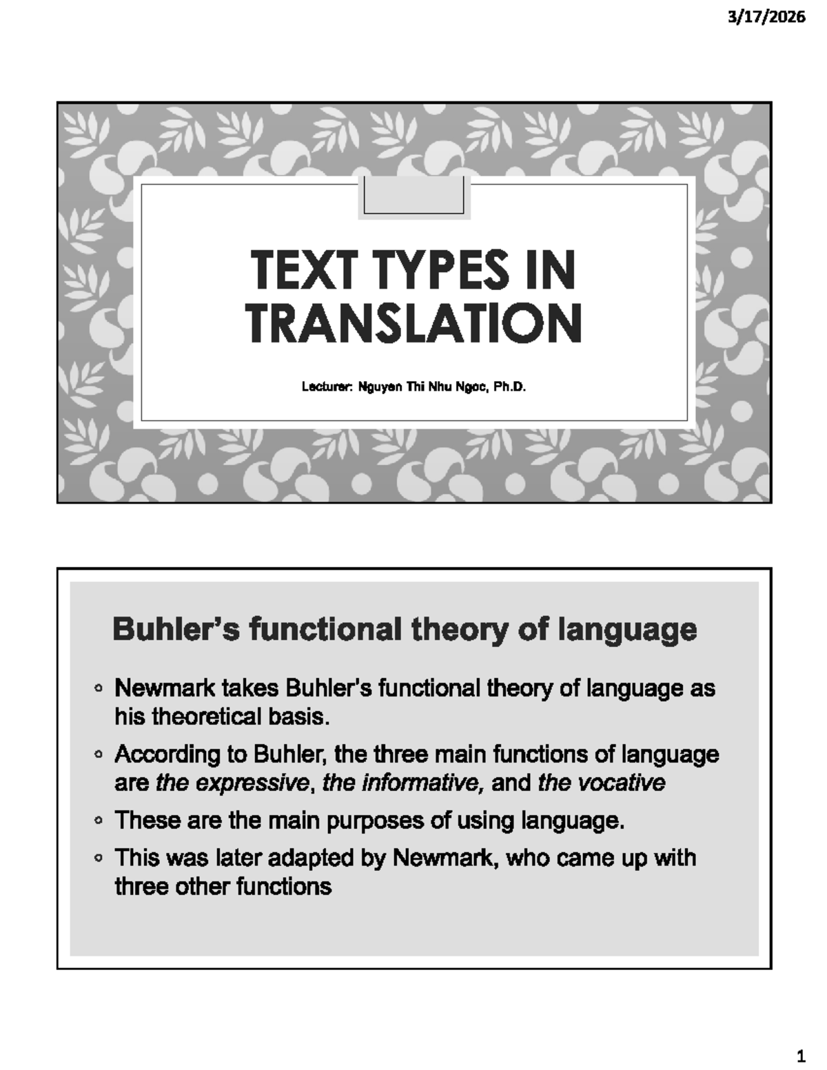 Week 6 - Text Types in Translation: Functions & Effectiveness - Studocu