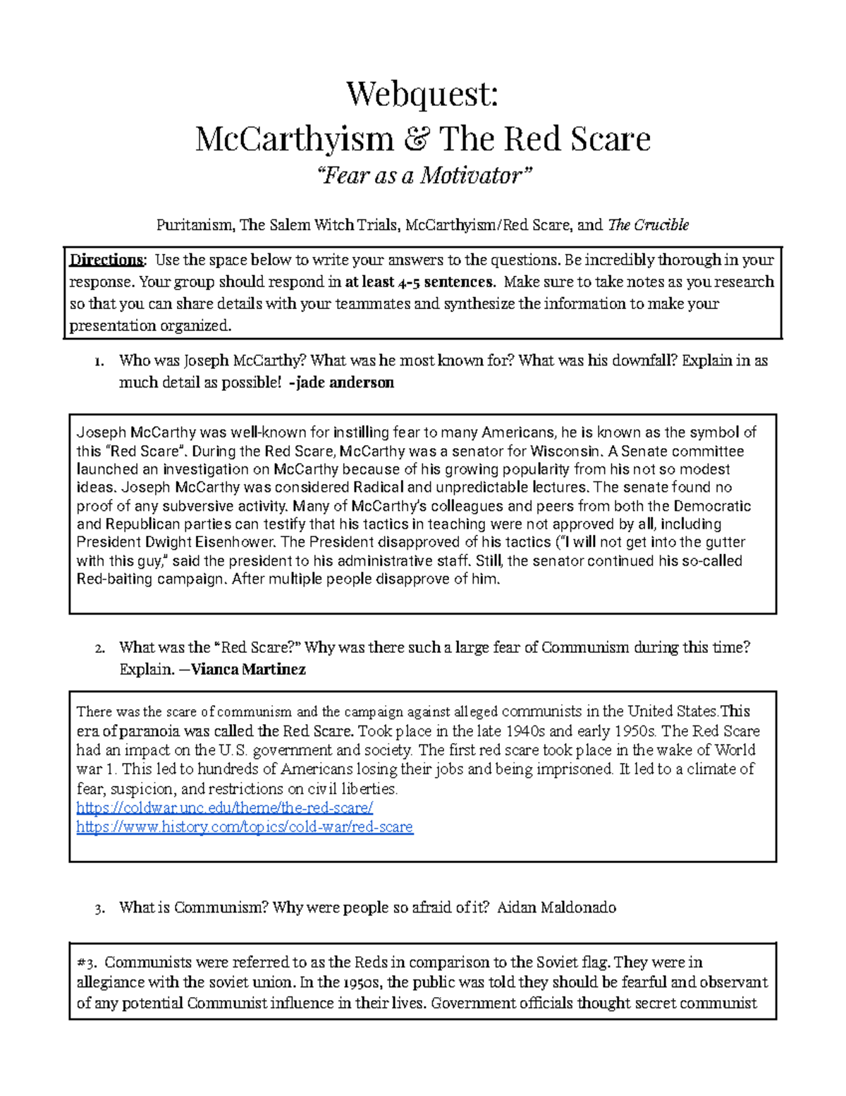 P.1 Group 1 Webquest: Exploring McCarthyism & The Red Scare - Studocu