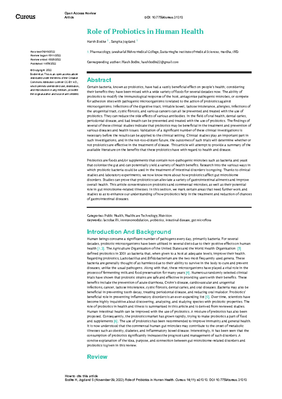 Probiotics in Human Health: A Comprehensive Review (PH 101) - Studocu
