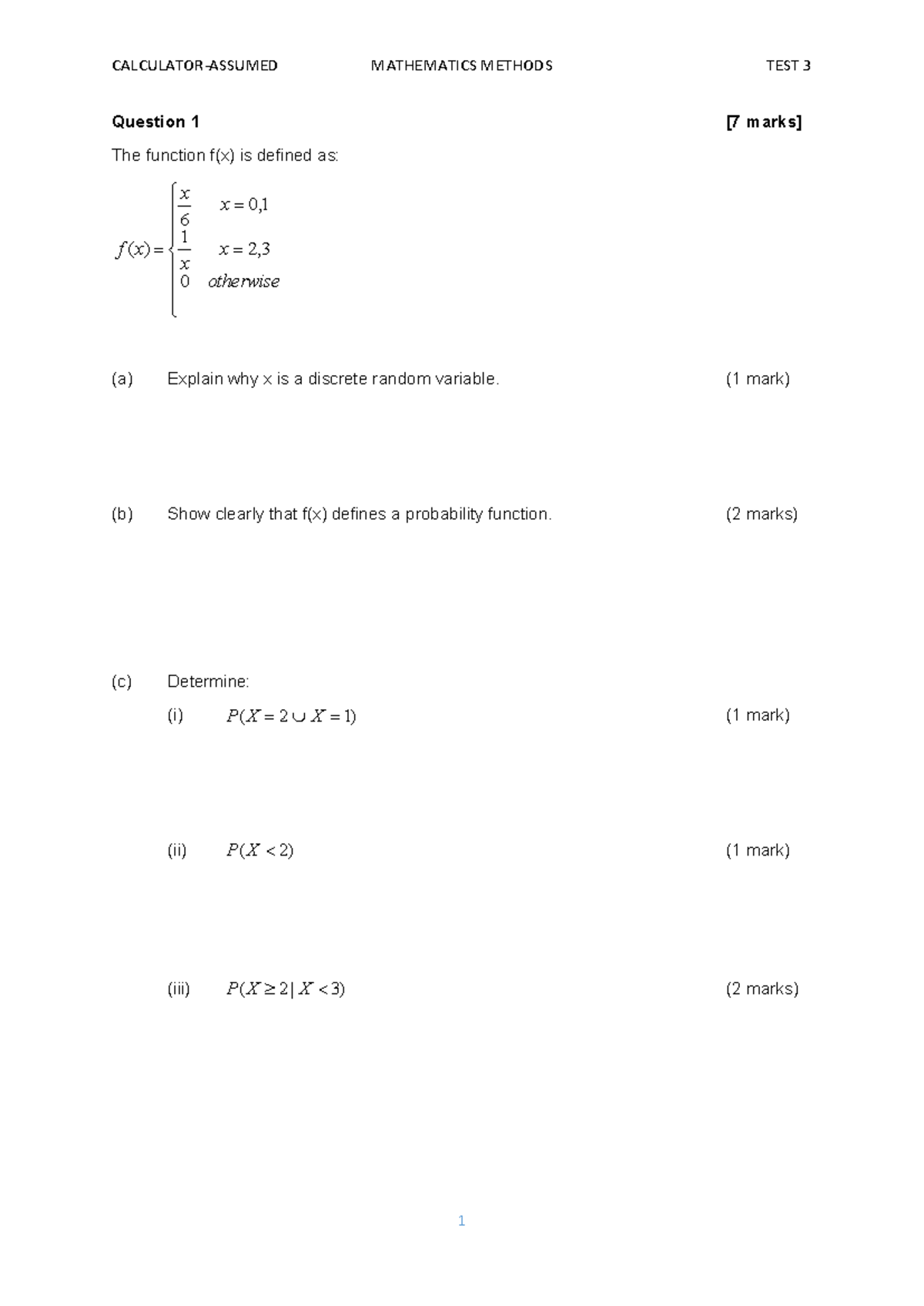 MATHEMATICS METHODS TEST 3: Discrete Random Variables & Probability ...