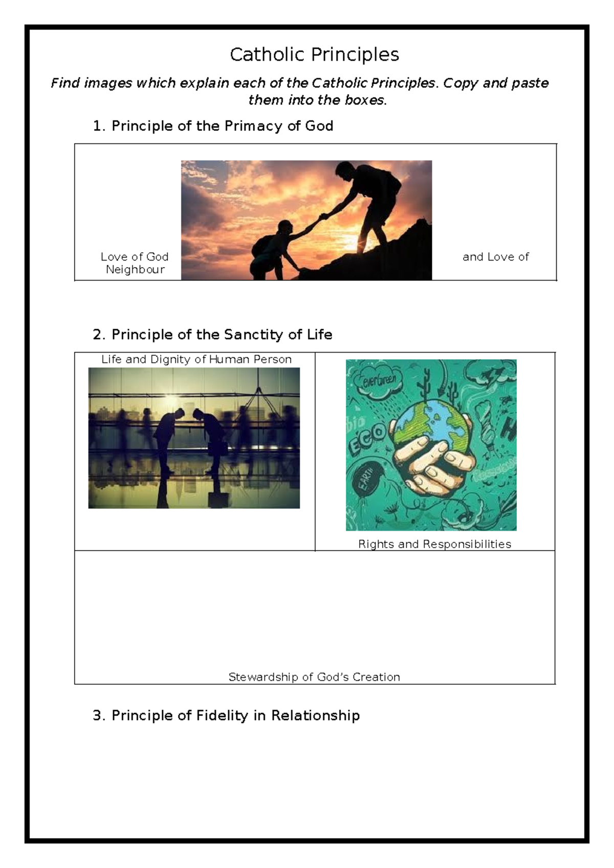 Catholic Principles - worksheet-1 - Catholic Principles Find images ...