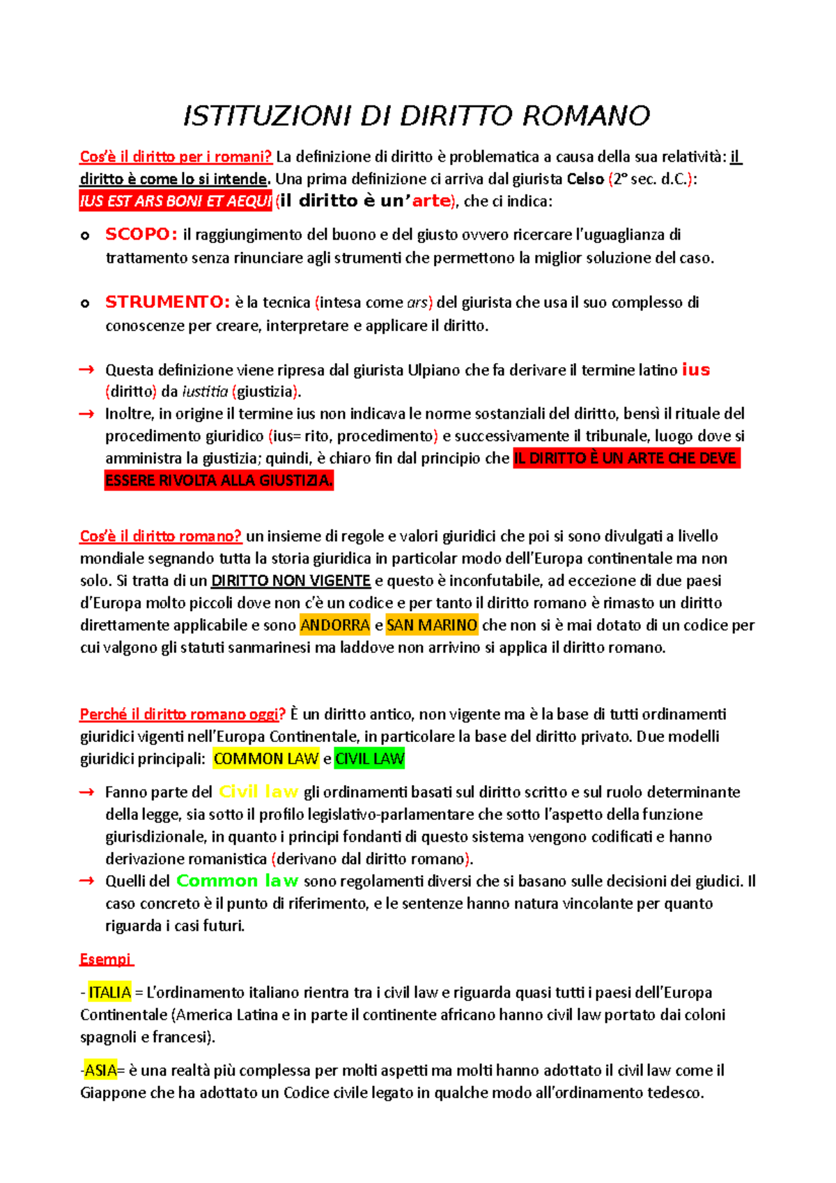 Diritto Romano - ISTITUZIONI DI DIRITTO ROMANO Cos’è il diritto per i ...