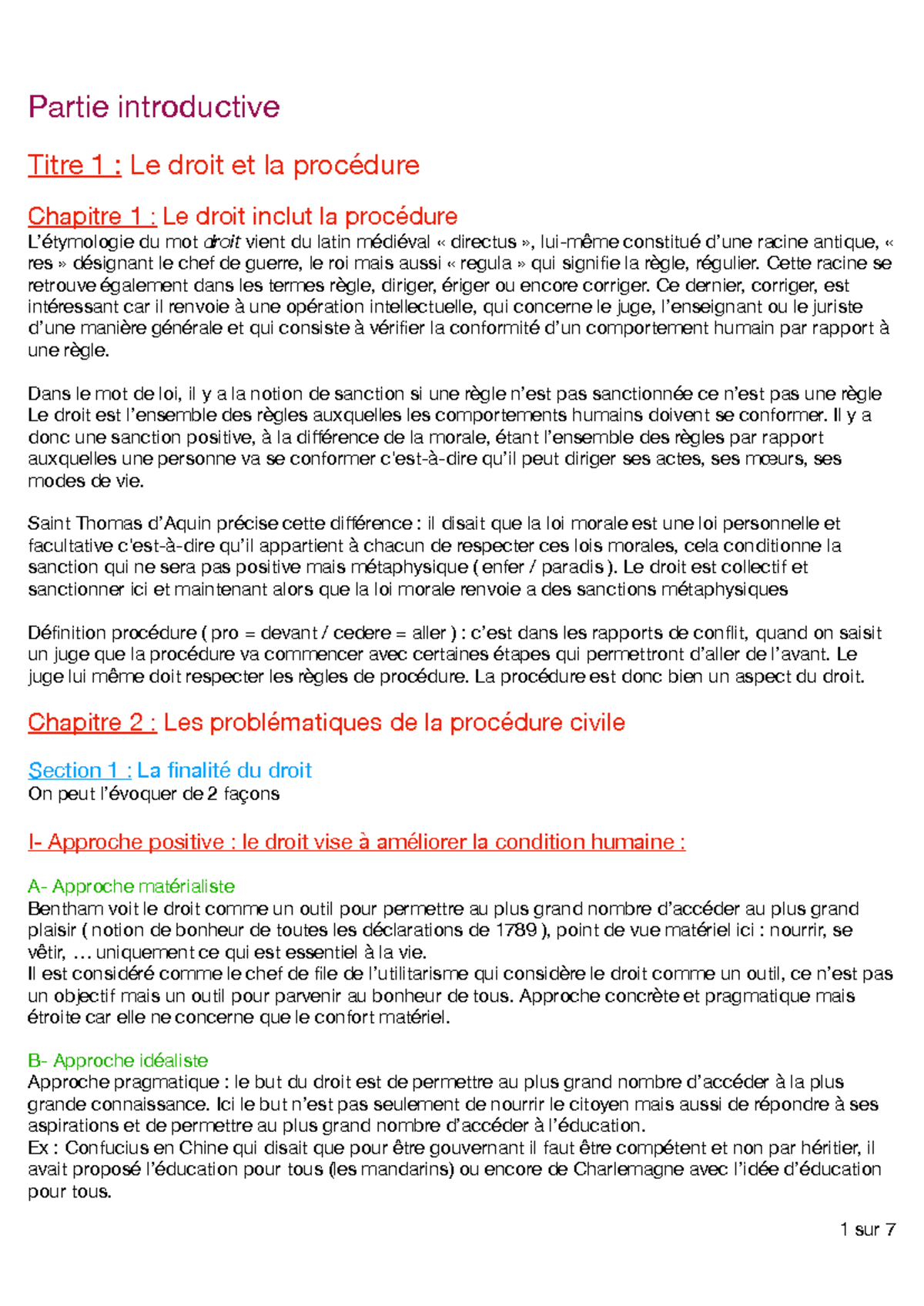 Titre 1 : Le Droit et la Procédure - Introduction et Problématiques ...