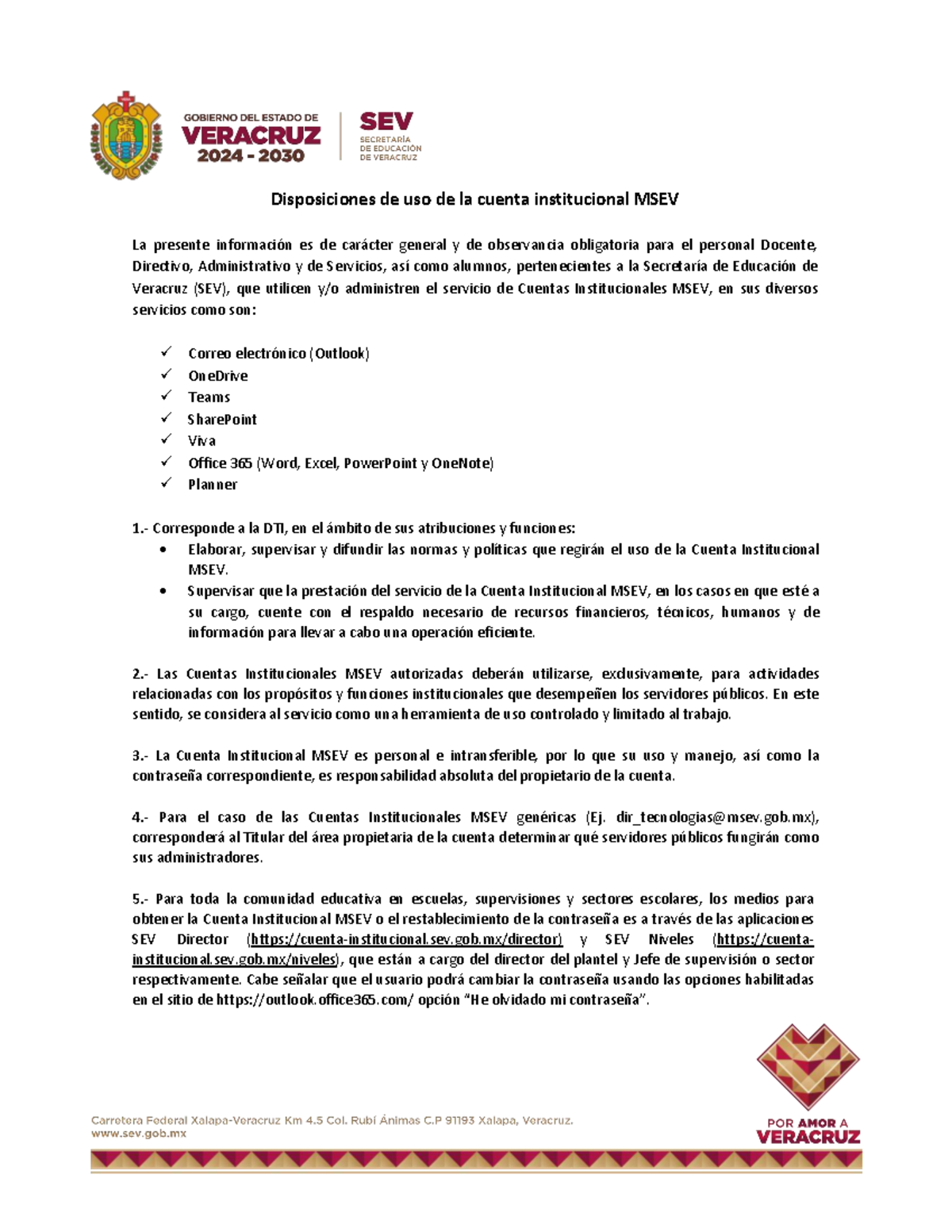 Disposiciones de Uso de la Cuenta Institucional MSEV M 250911 150815 ...