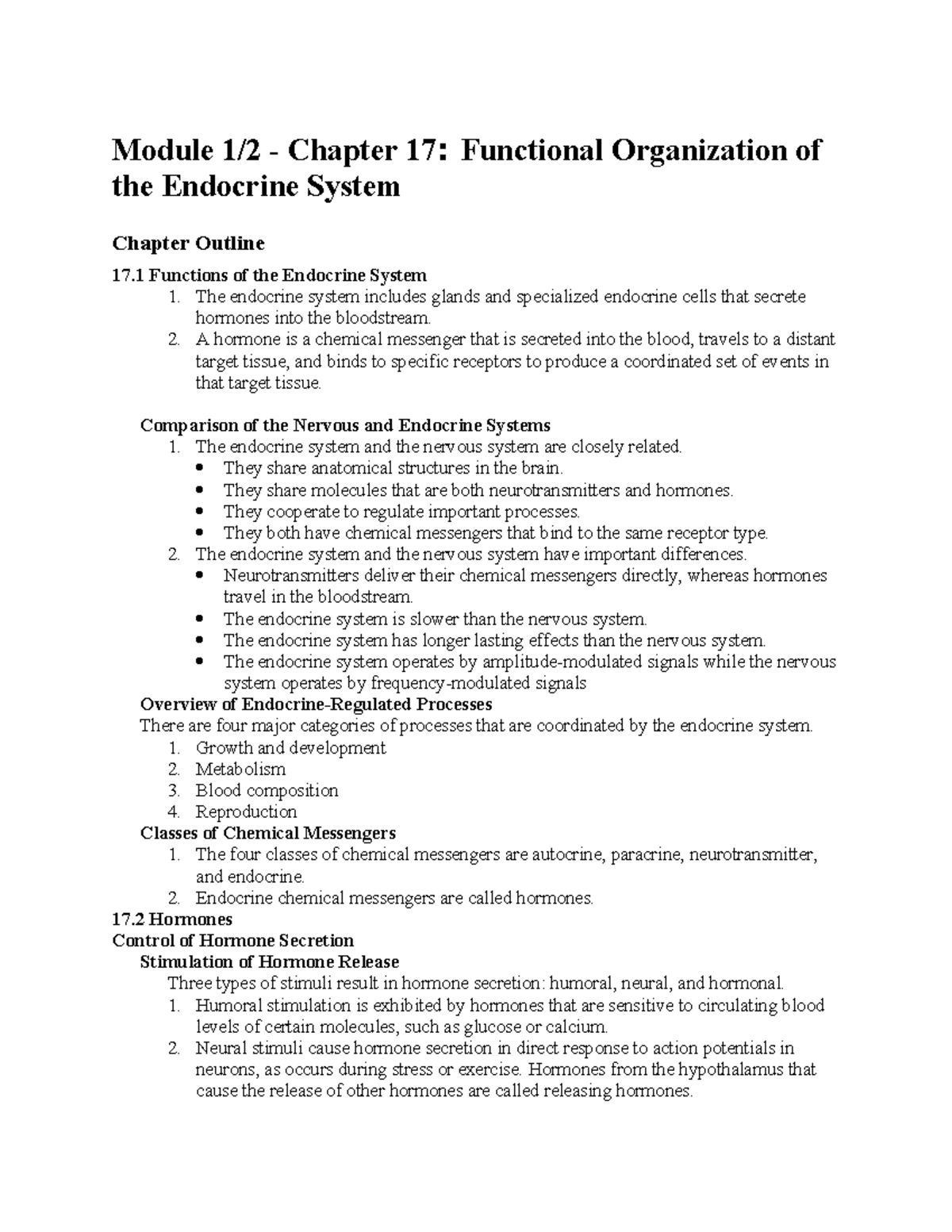 Chapter 17 Outline: Functional Organization of the Endocrine System ...