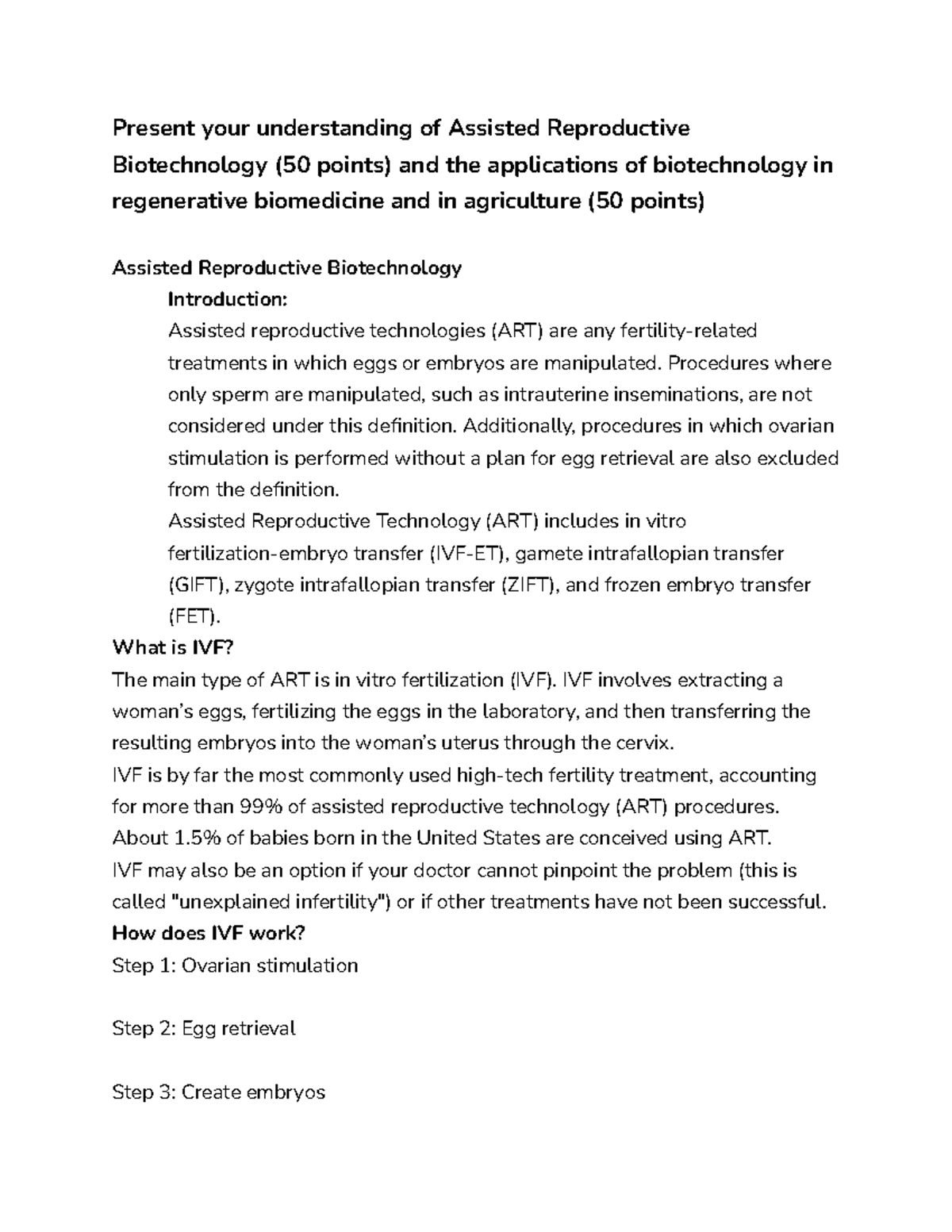 Introductory Notes on Assisted Reproductive Biotech (Biotech 101) - Studocu