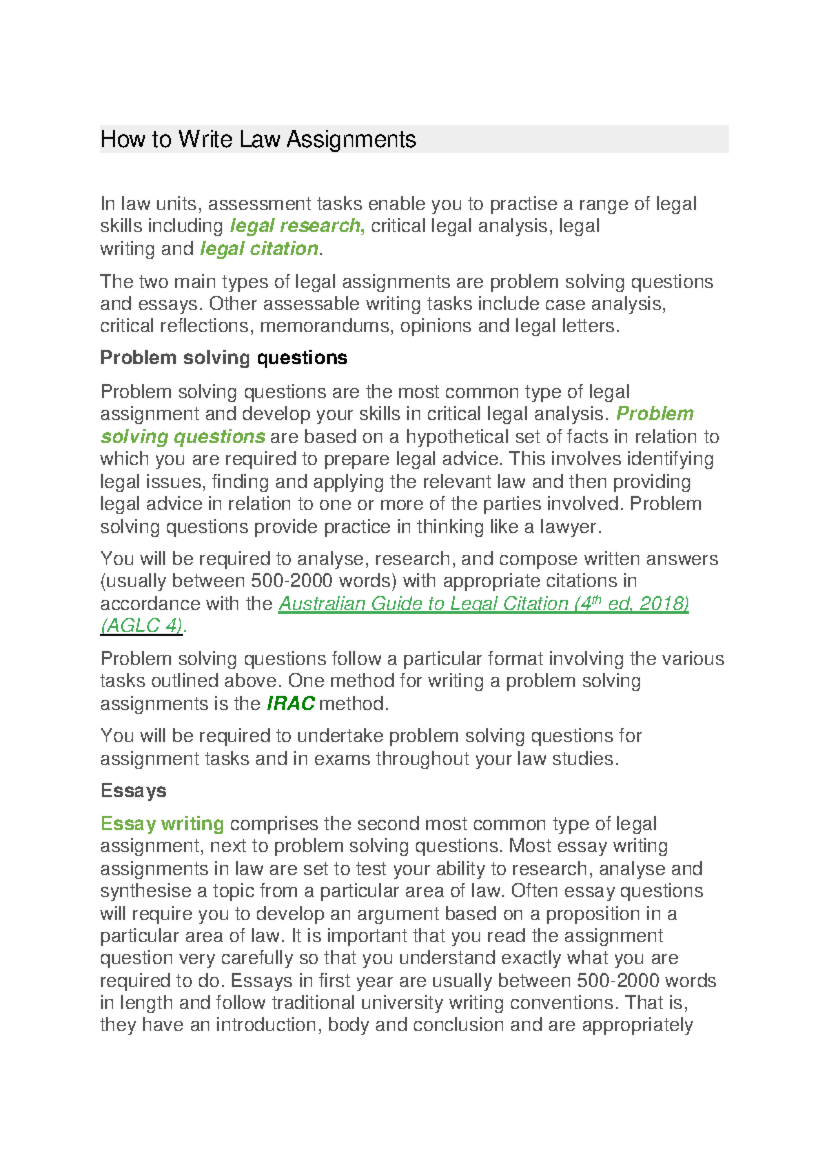 Writing Effective Law Assignments: A Guide for Law Students - Studocu