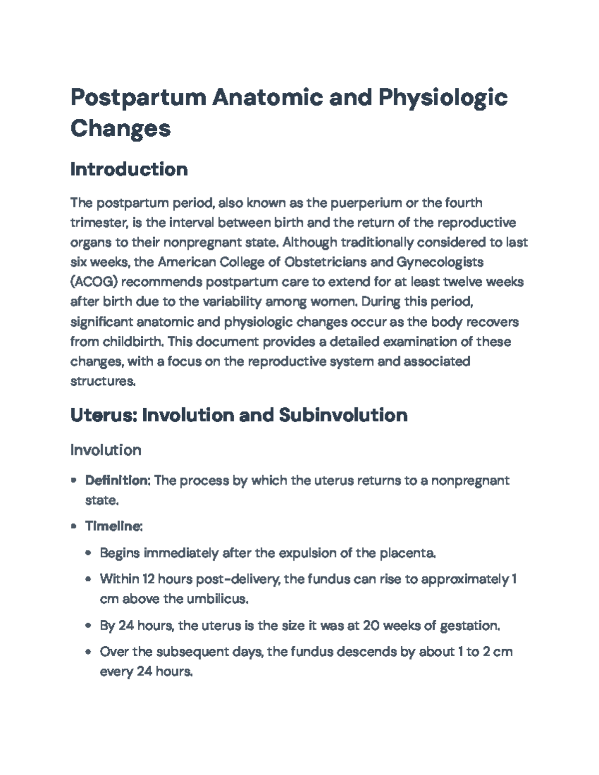 Postpartum Anatomic and Physiologic Changes: Insights and Recovery ...