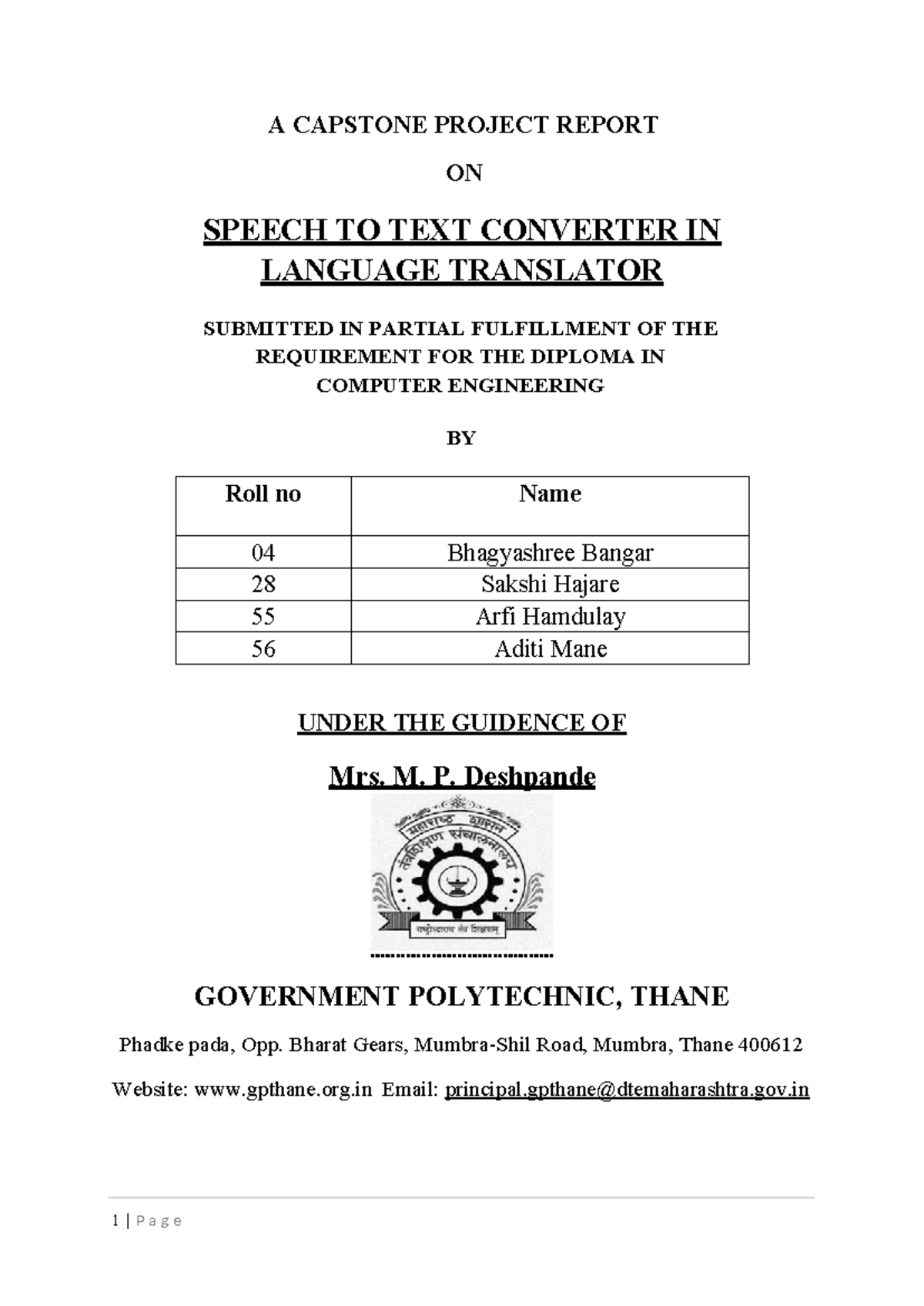 Capstone Project Report: Speech-to-Text Converter in Language Translator - Studocu