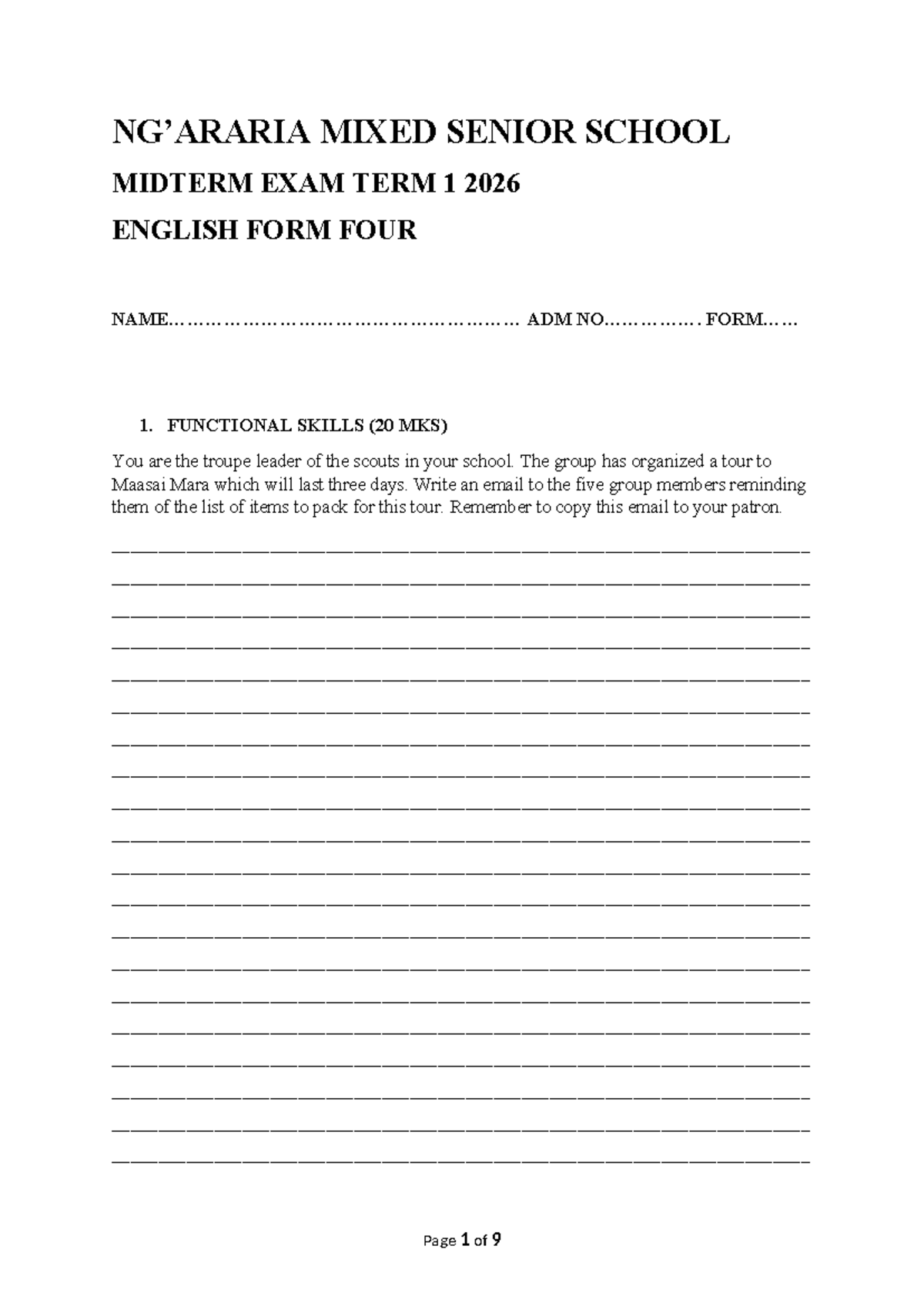 ENG 101-1 MIDTERM EXAM TERM 1 2026 ENGLISH FORM FOUR ASSIGNMENTS - Studocu