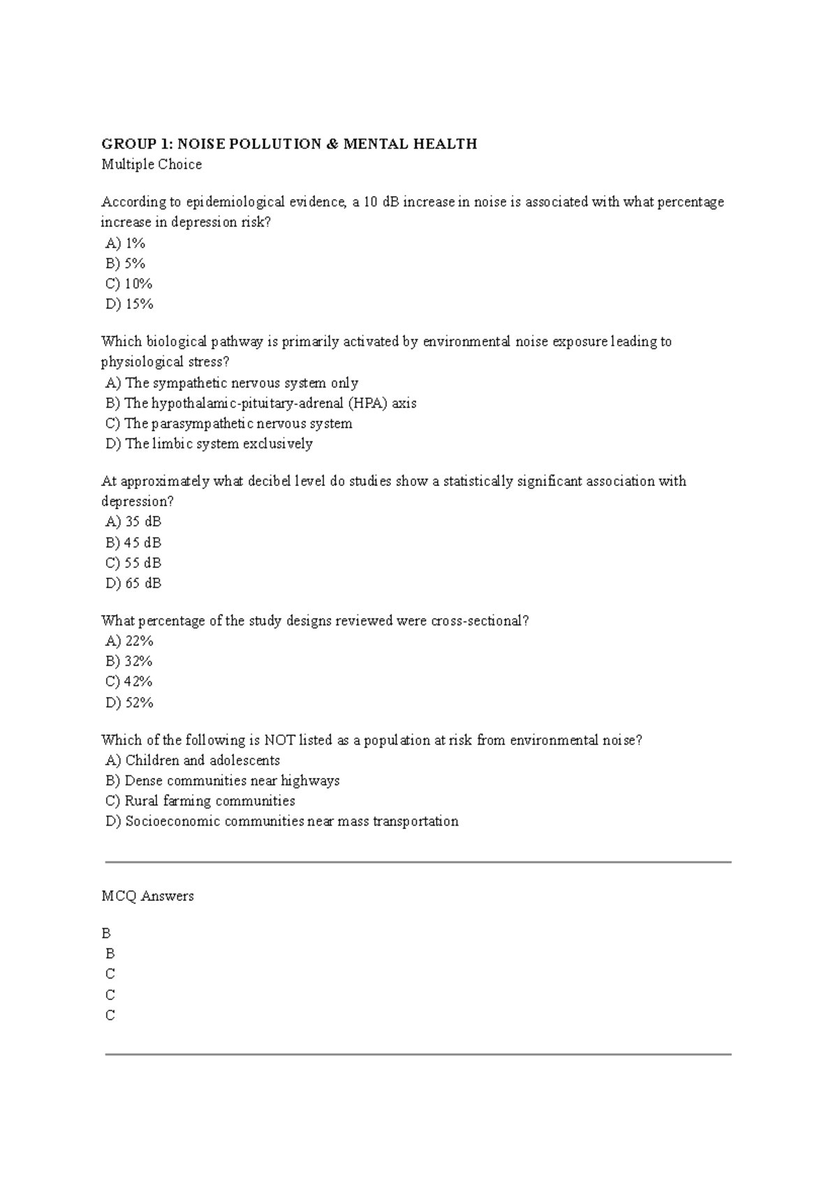 HSS3303 EXAM - Noise Pollution, Mental Health, and Environmental ...