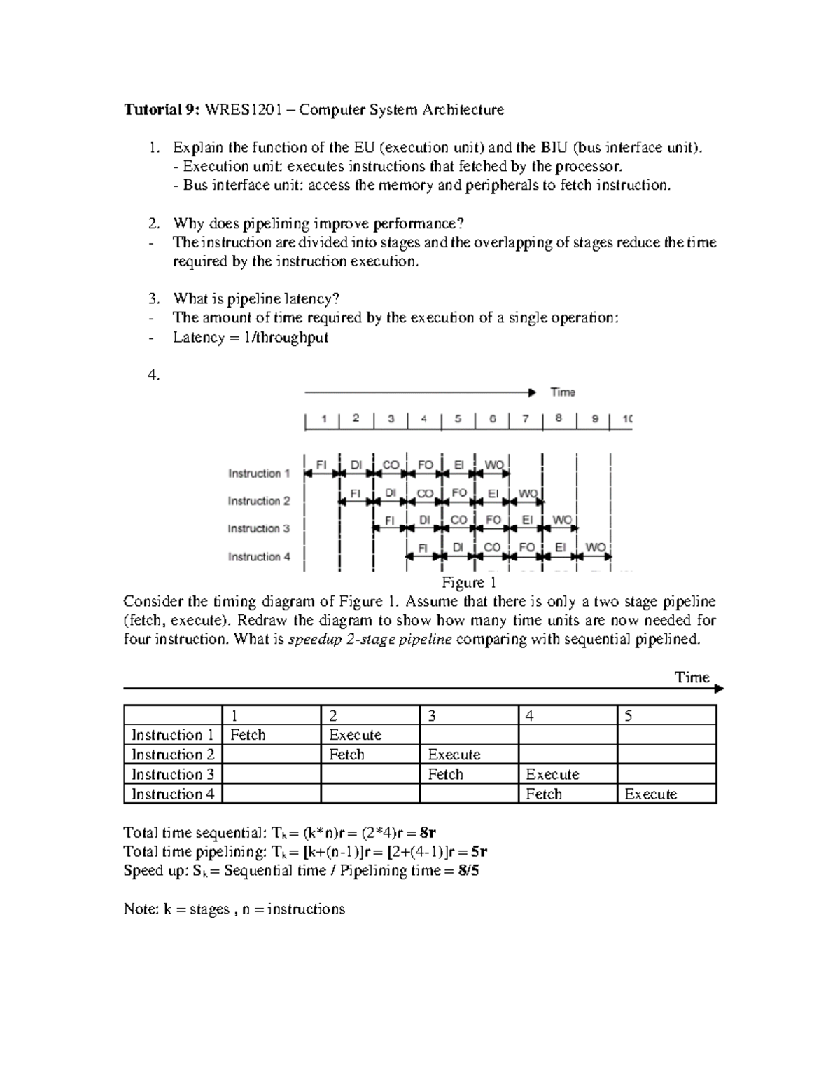 WRES1201 Tutorial 9: EU, BIU, Pipelining, and Pipeline Latency ...