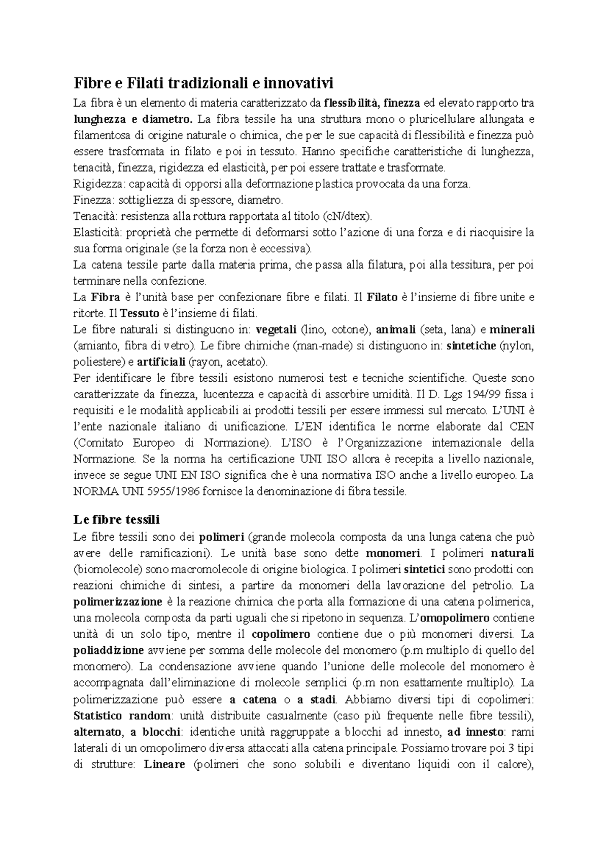 Fibre e Filati: Appunti di Lezione su Fibre Tradizionali e Innovative ...