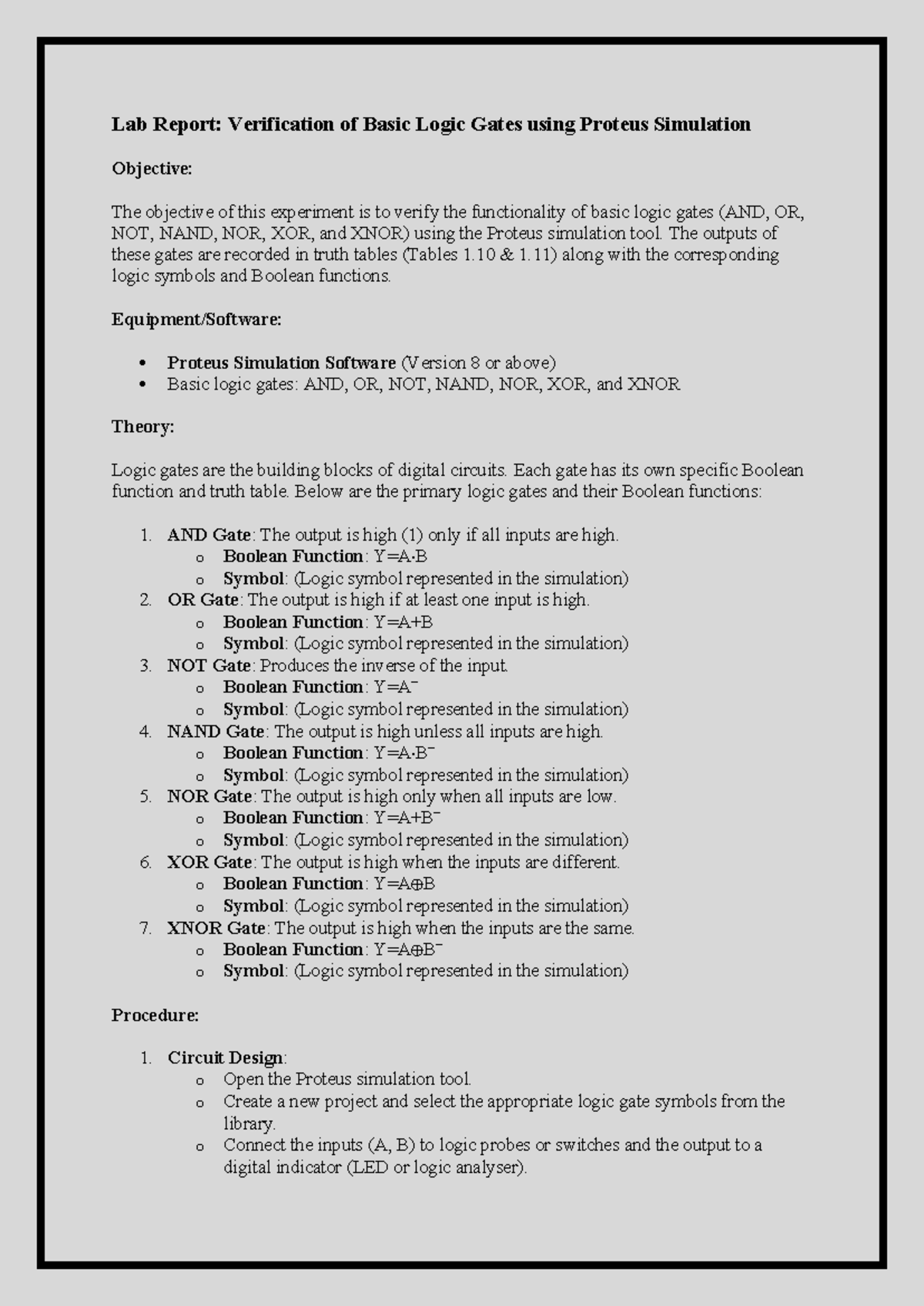 Lab Rep 1 - Verification of Basic Logic Gates via Proteus Simulation ...