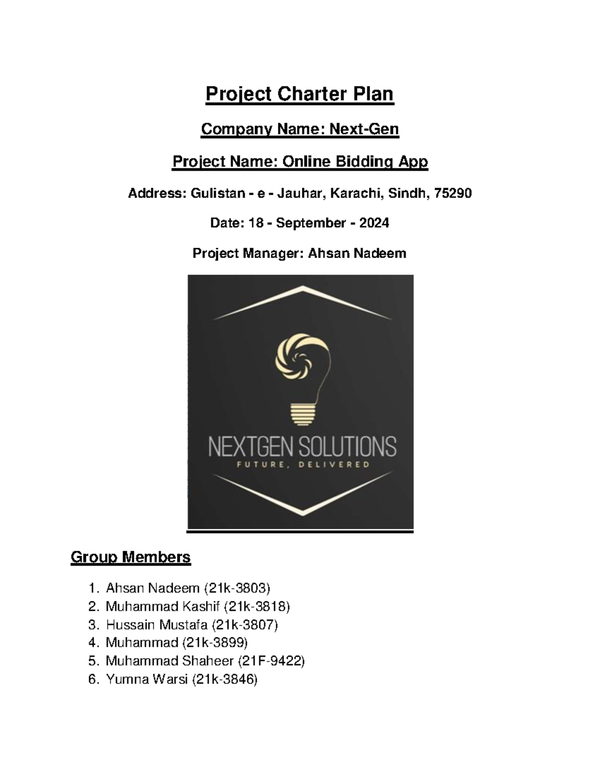 Project Charter Plan - Project Charter Plan Company Name: Next-Gen ...