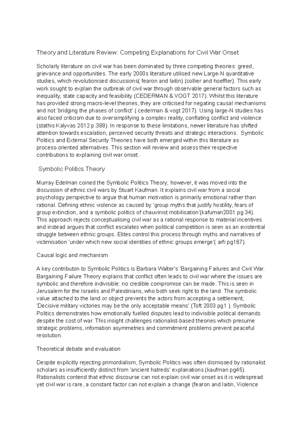 Civil War Onset Theories: A Literature Review (CIV 101) - Studocu