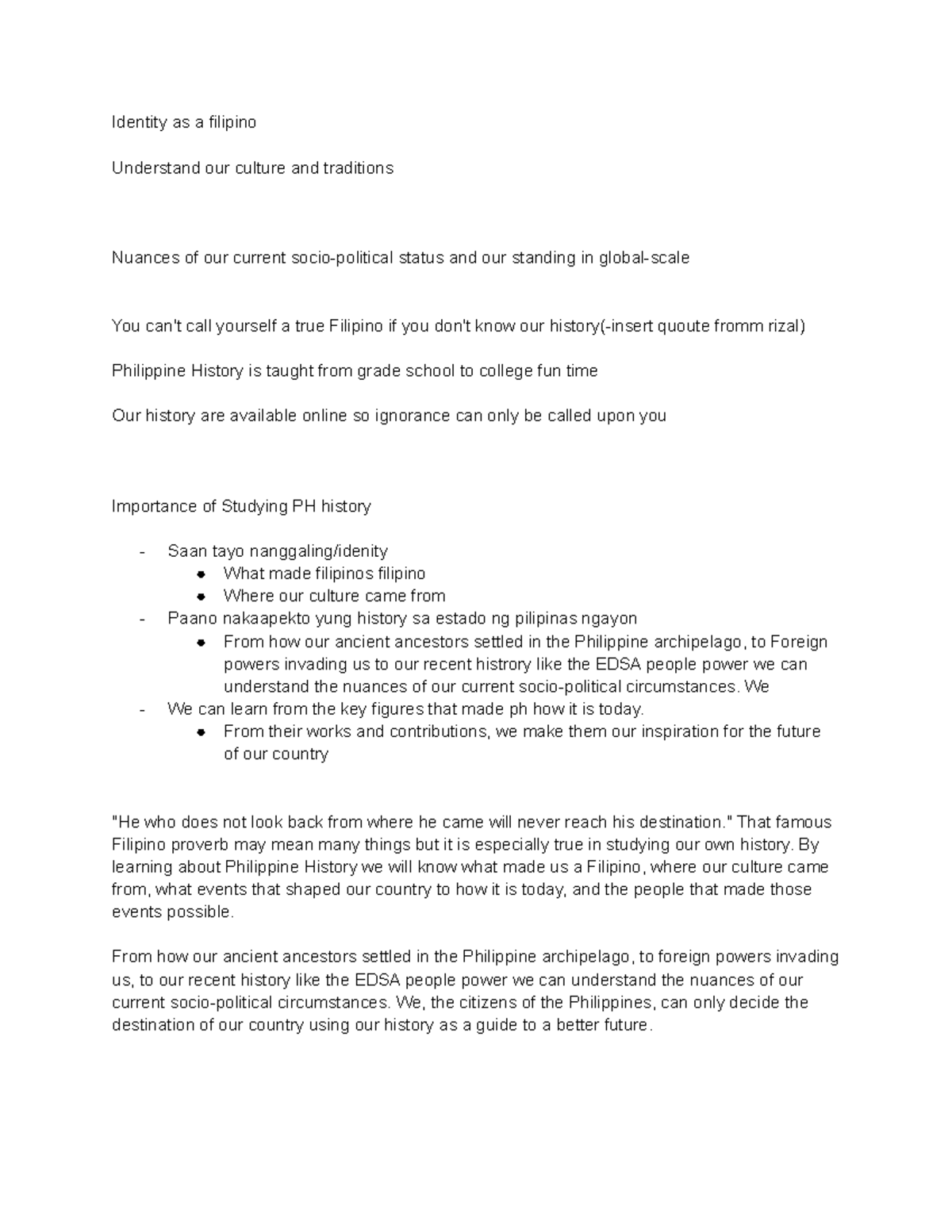 Studying PH History - Summary - Identity as a filipino Understand our ...