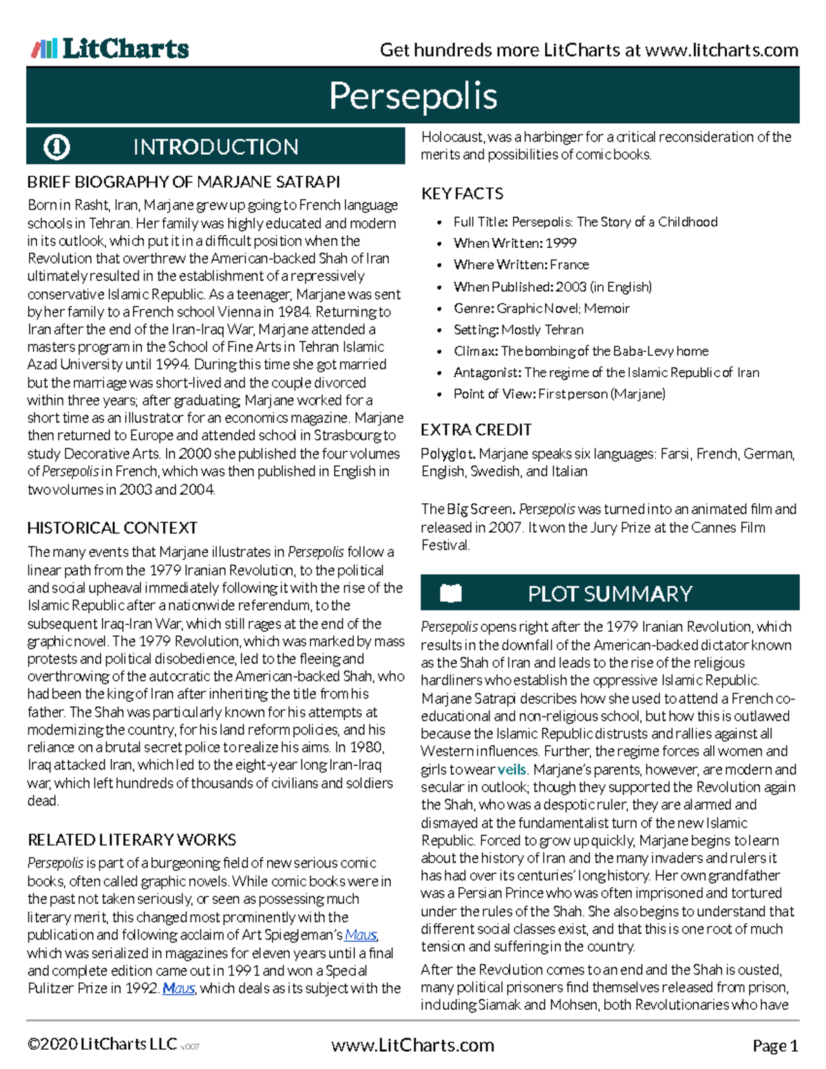 Persepolis: Literary Analysis & Themes - A Study Guide - Studocu