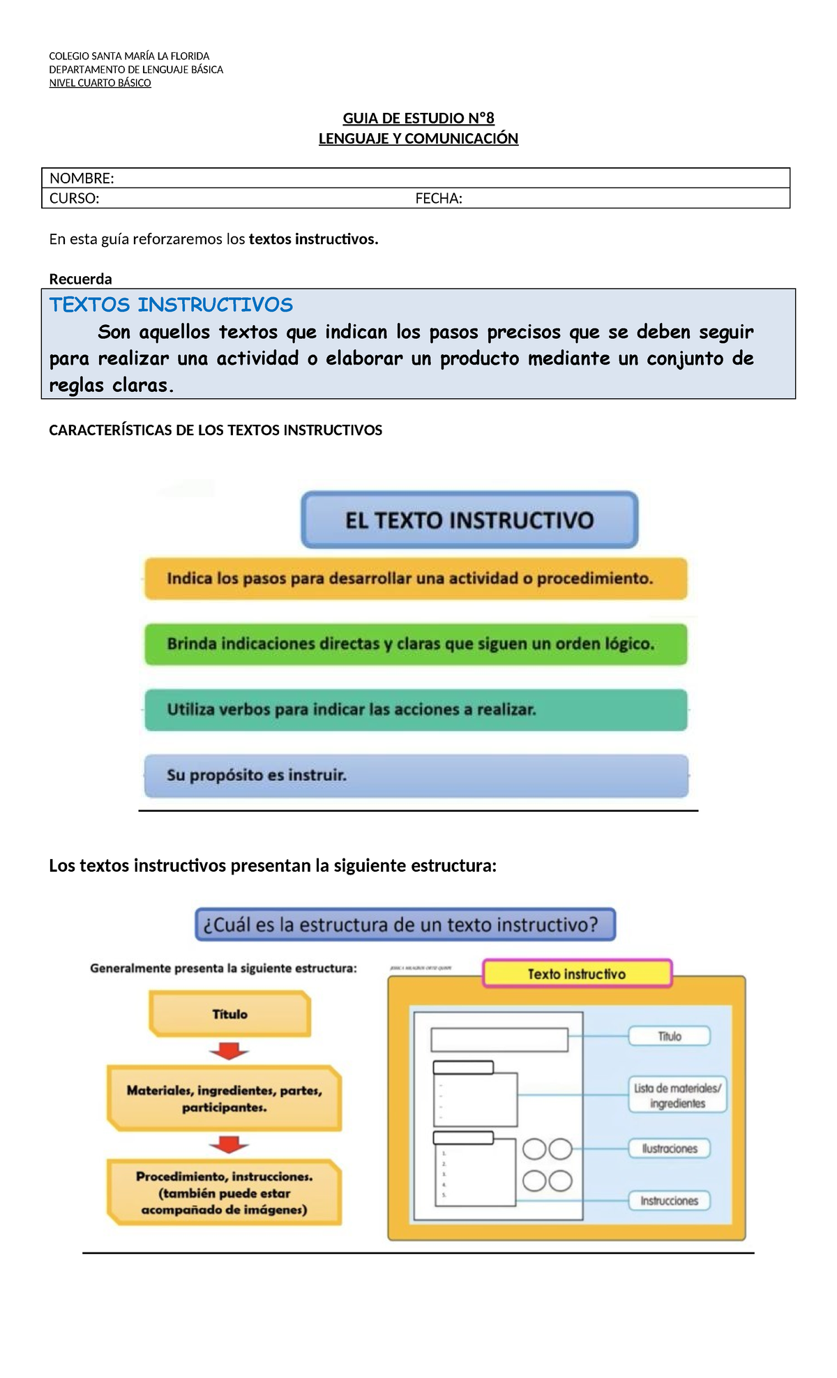 Guía de Estudio Nº 8: Textos Instructivos - 4º Básico Lenguaje - Studocu