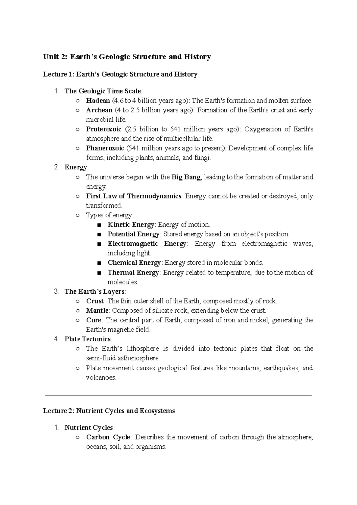Unit 2: Geologic Structure, History & Ecosystems Overview - Studocu