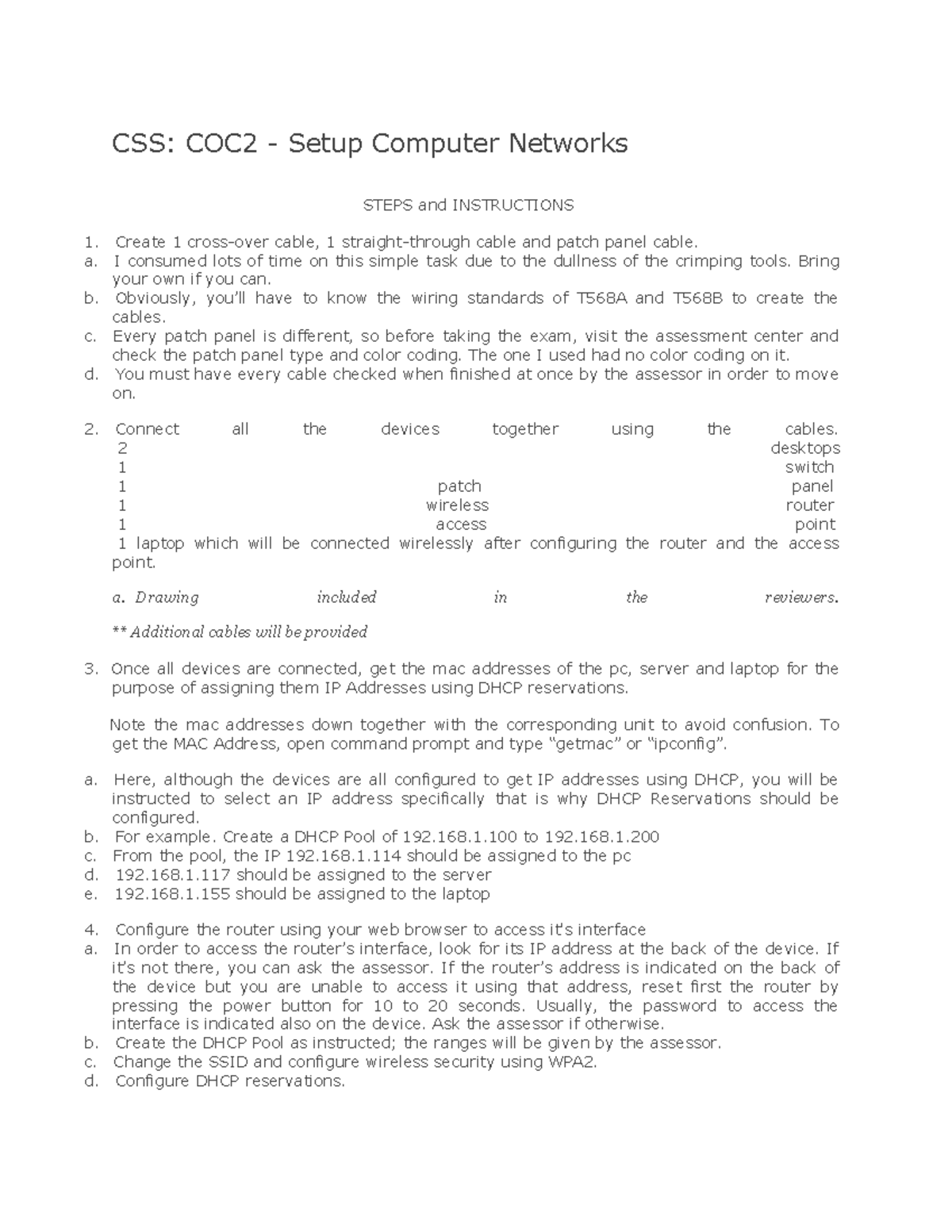 CSS COC2 - Lecture Notes on Computer Networks Setup - Studocu