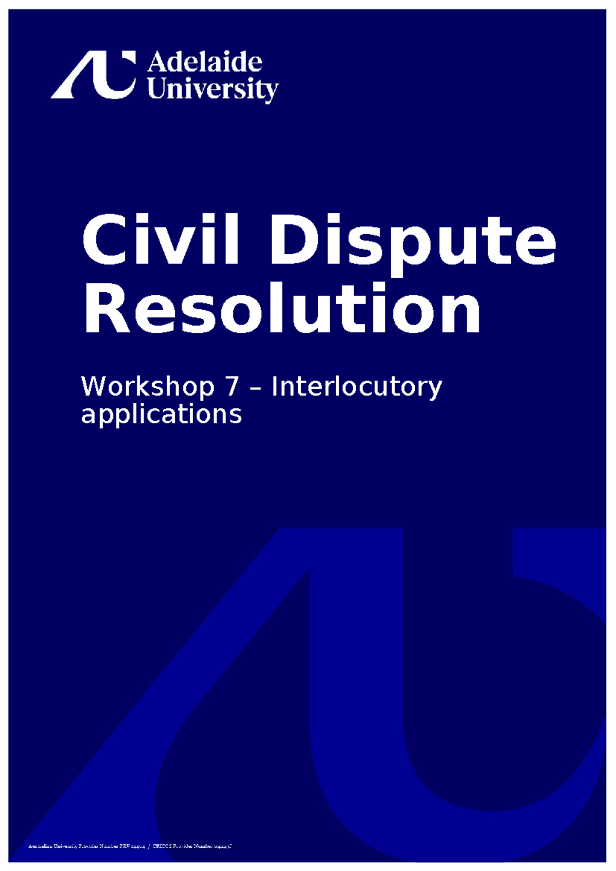 Civil Dispute Resolution Workshop 7: Interlocutory Applications Guide ...