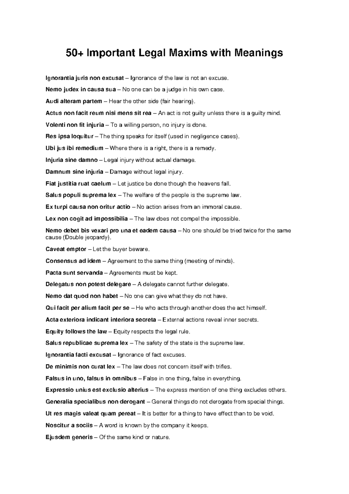 Legal Maxims Explained: Key Principles and Meanings - Studocu