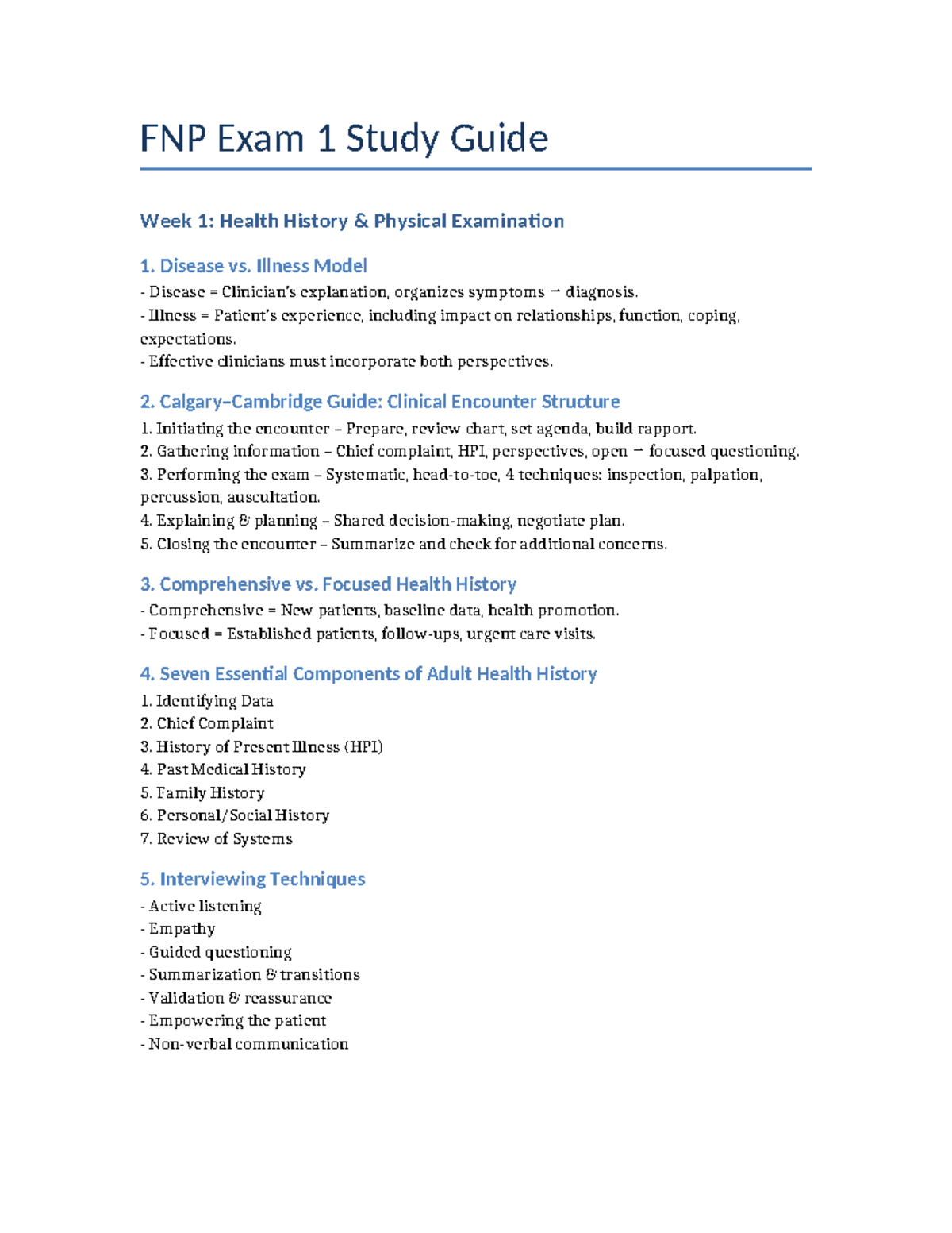 FNP Exam 1 Study Guide: Health History & Cultural Competence - Studocu