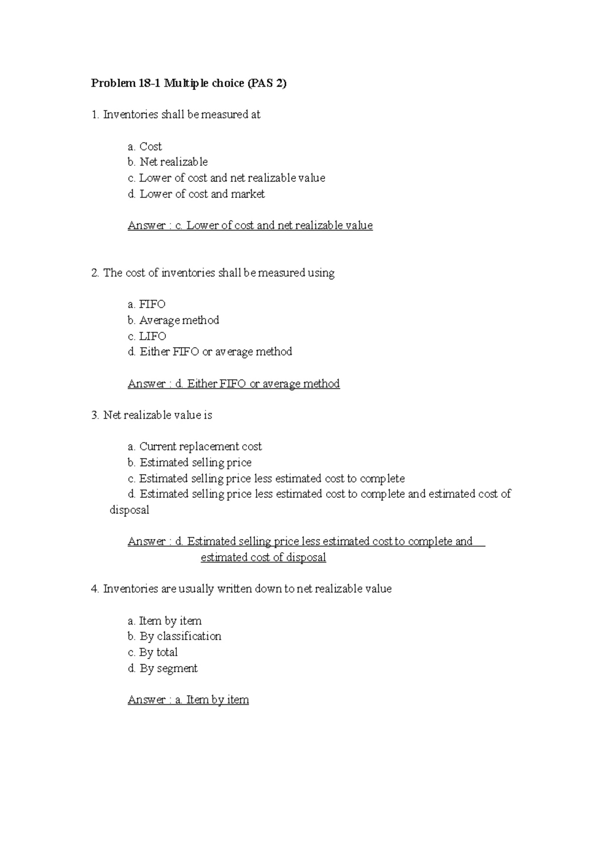 Ch06 - Practice Questions CH06 - CHAPTER 6 INVENTORIES CHAPTER LEARNING OBJECTIVES Discuss how ...