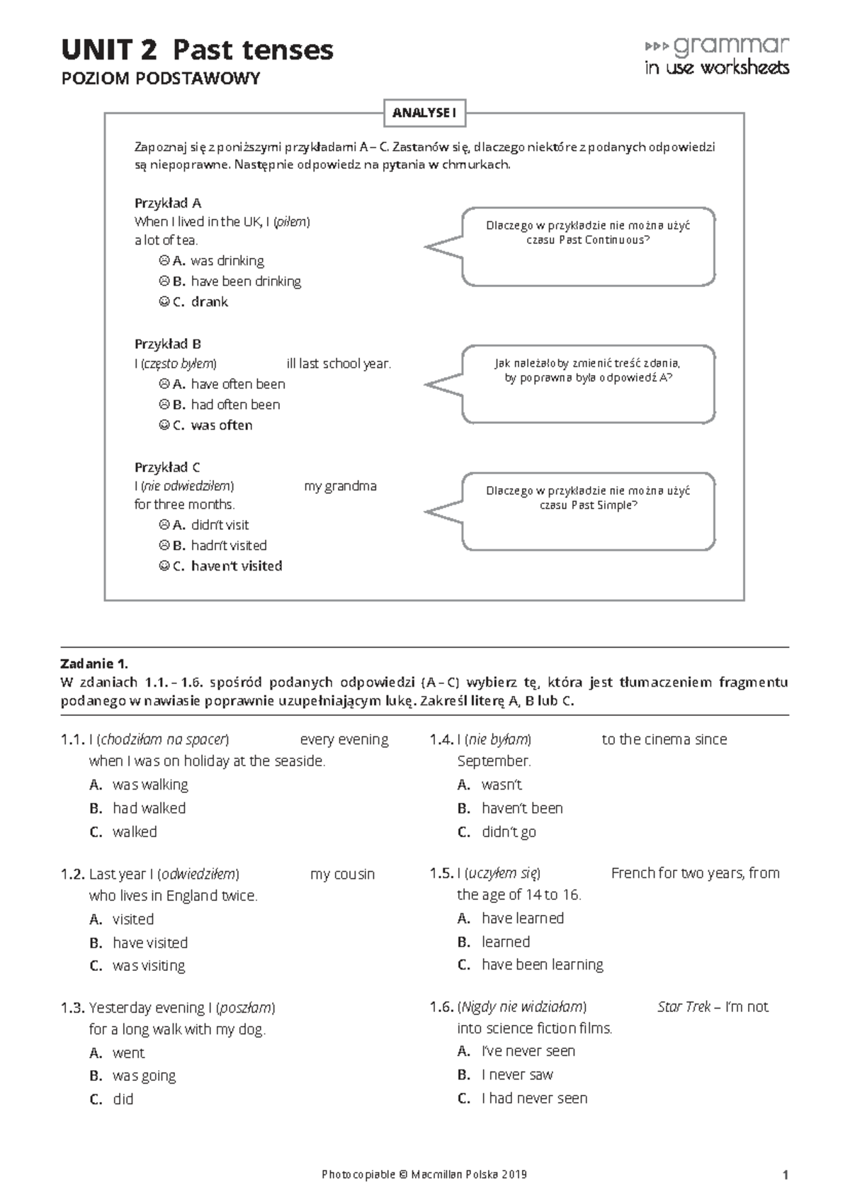 Grammar In Use: UNIT 2 Past Tenses - POZIOM PODSTAWOWY & ROZSZERZONY ...