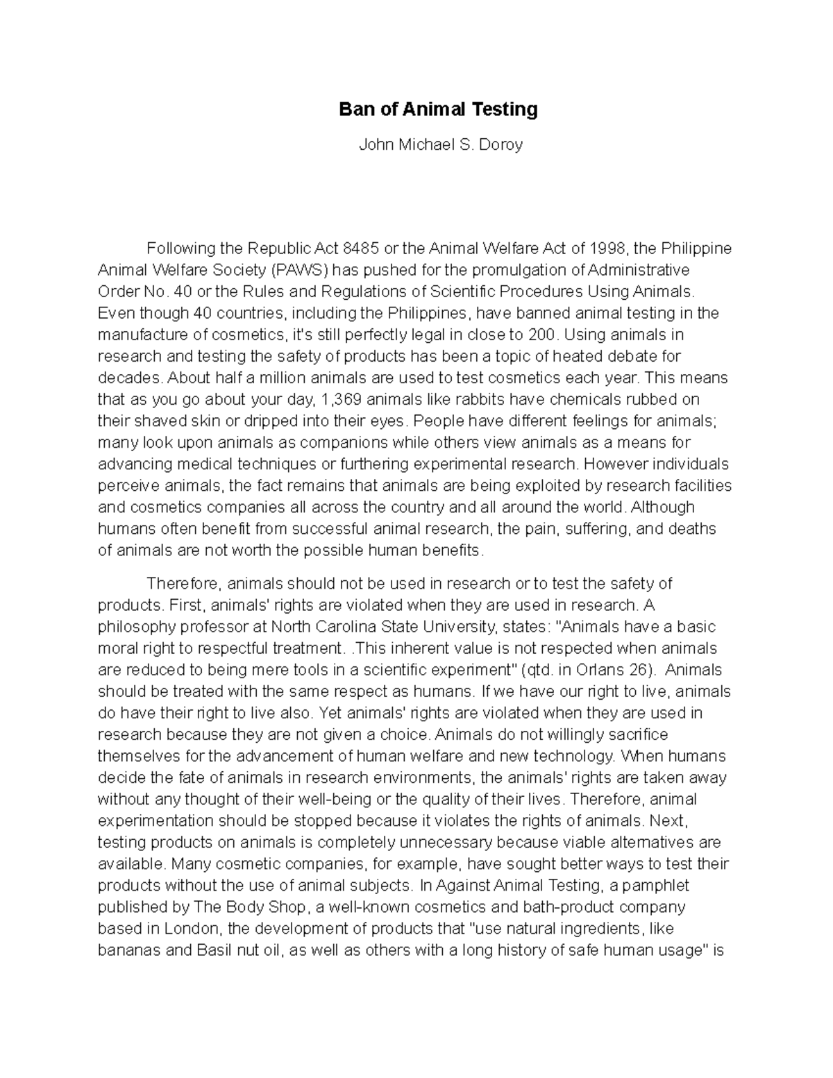 JMD-Position Paper: The Case Against Animal Testing - Studocu