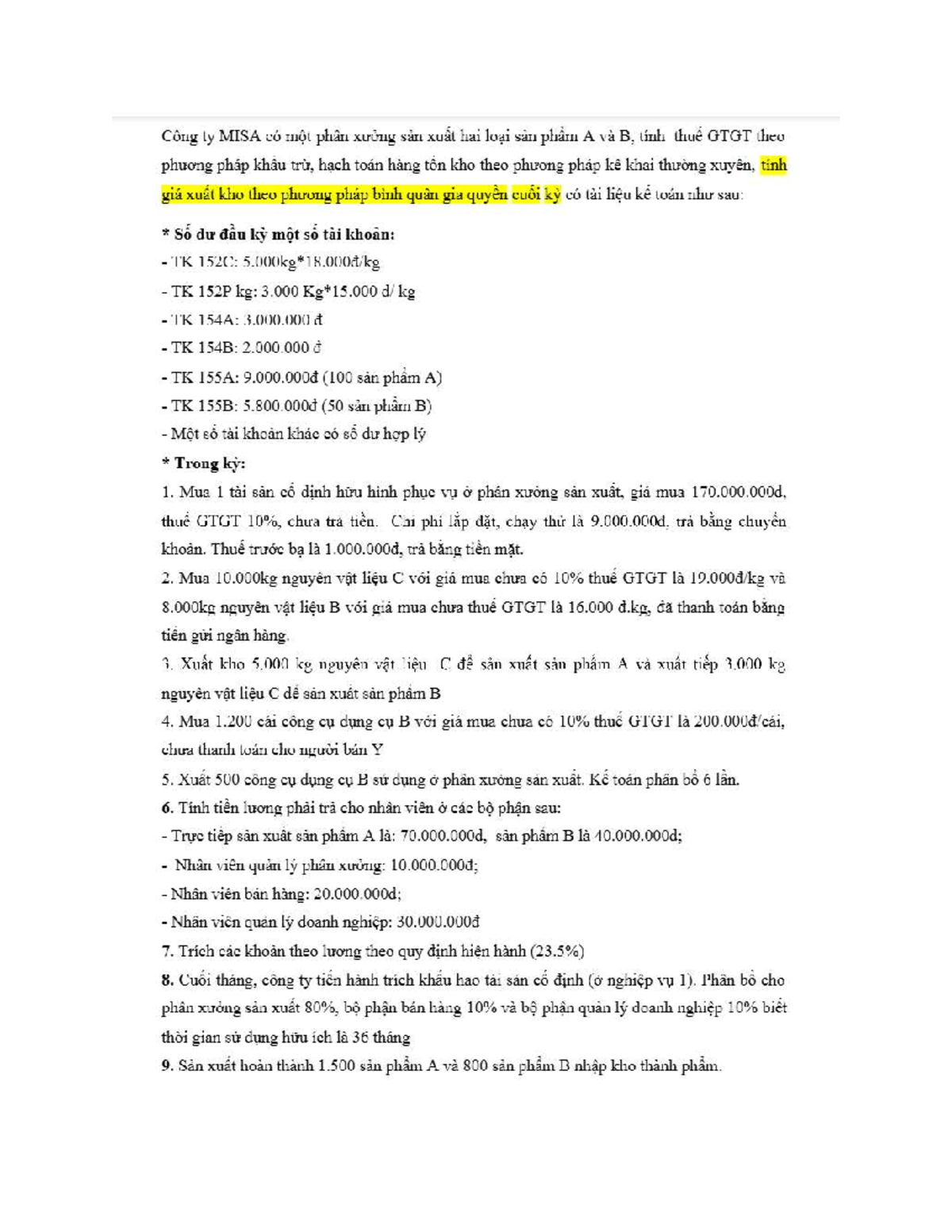 NLKT - Tính Thuế GTGT và Hạch Toán Sản Xuất Sản Phẩm A và B - Studocu