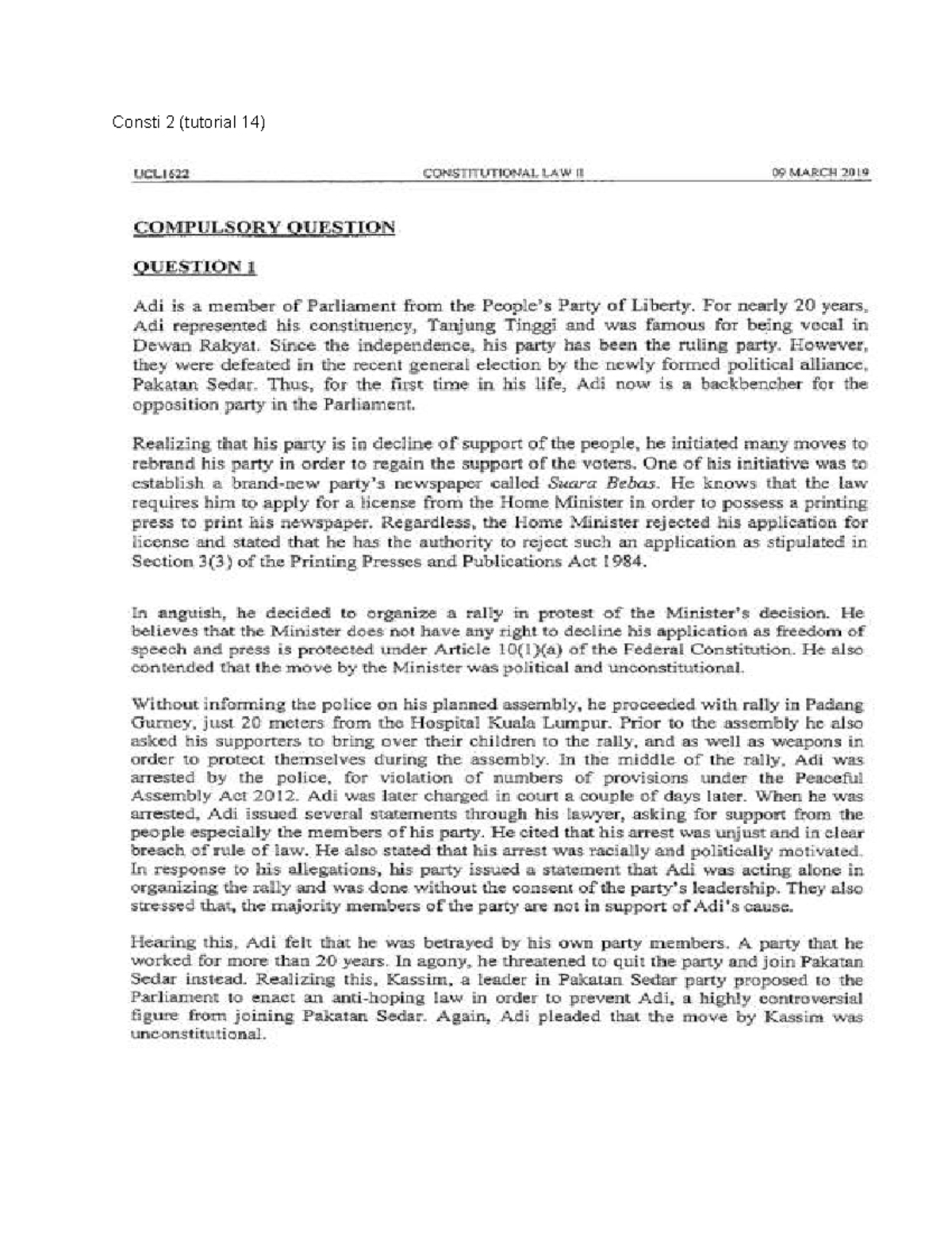 Constitutional Law 2 (Tutorial 14): Article 10 on Freedom of Speech ...