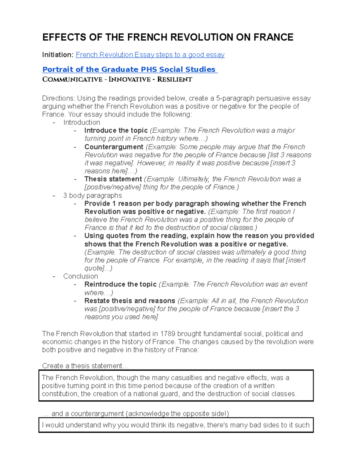 Effects OF THE French REV - EFFECTS OF THE FRENCH REVOLUTION ON FRANCE ...