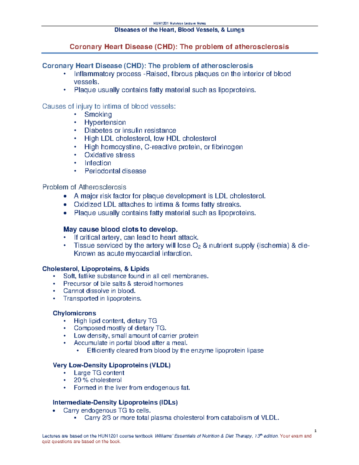 HUN1201 Final Exam Lecture Notes: Nutrition and Cardiovascular Health ...