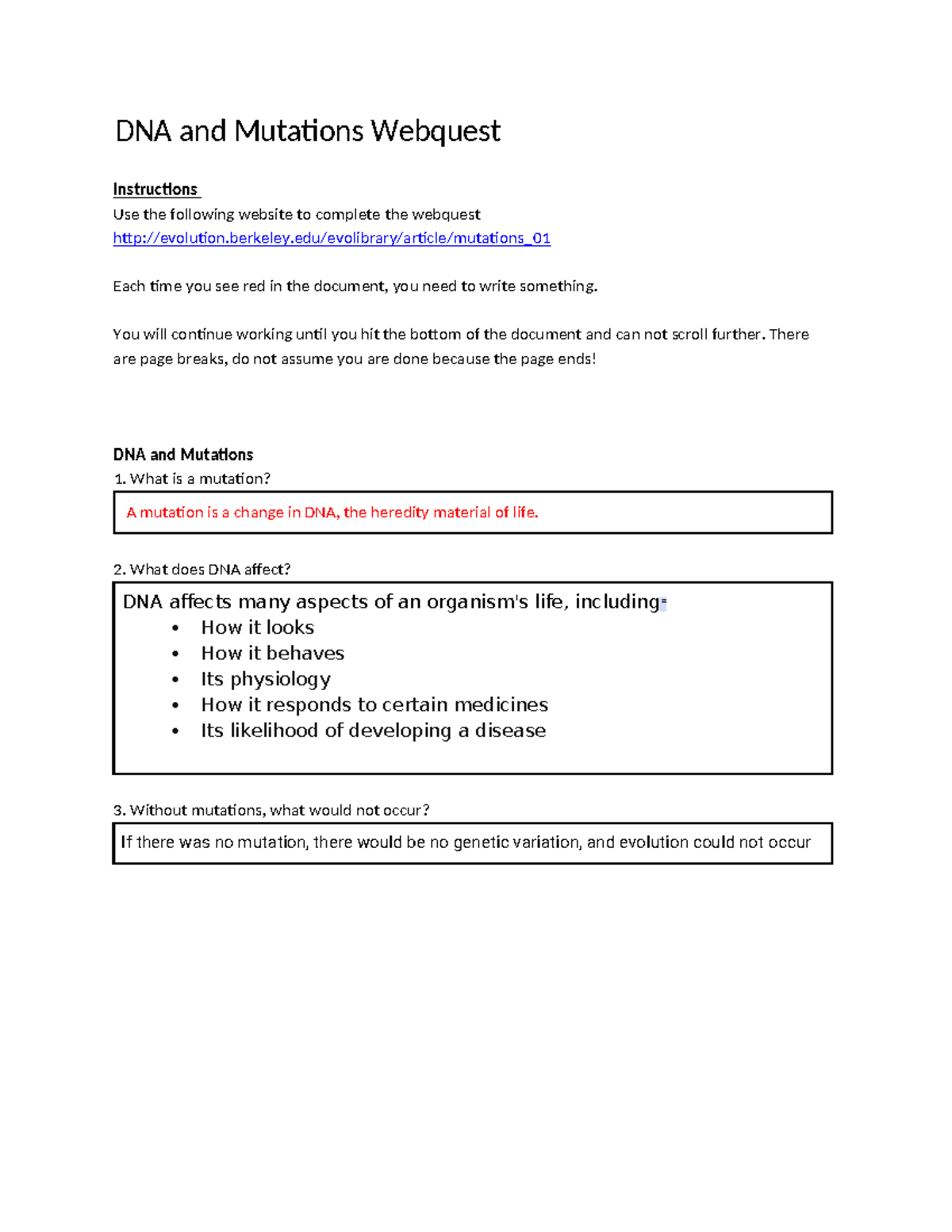 DNA and Mutations Webquest Instructions (Course Code: 12) - Studocu