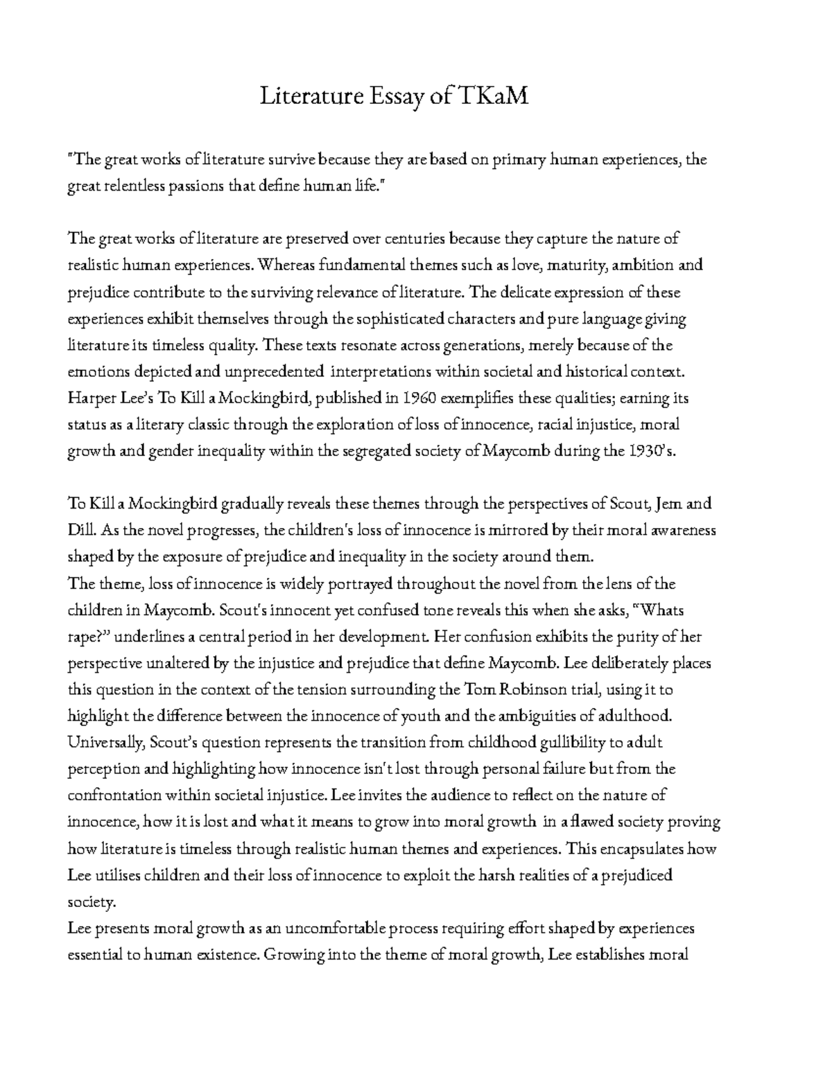 Literature Essay: Analyzing Themes in TKaM (ENG 101) - Studocu