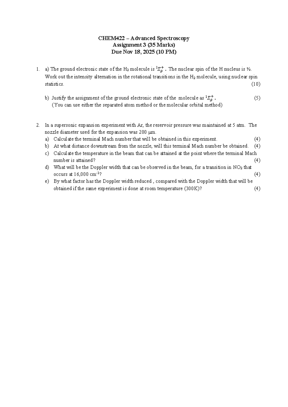 CHEM422 Advanced Spectroscopy Assignment 3 Overview and Analysis - Studocu