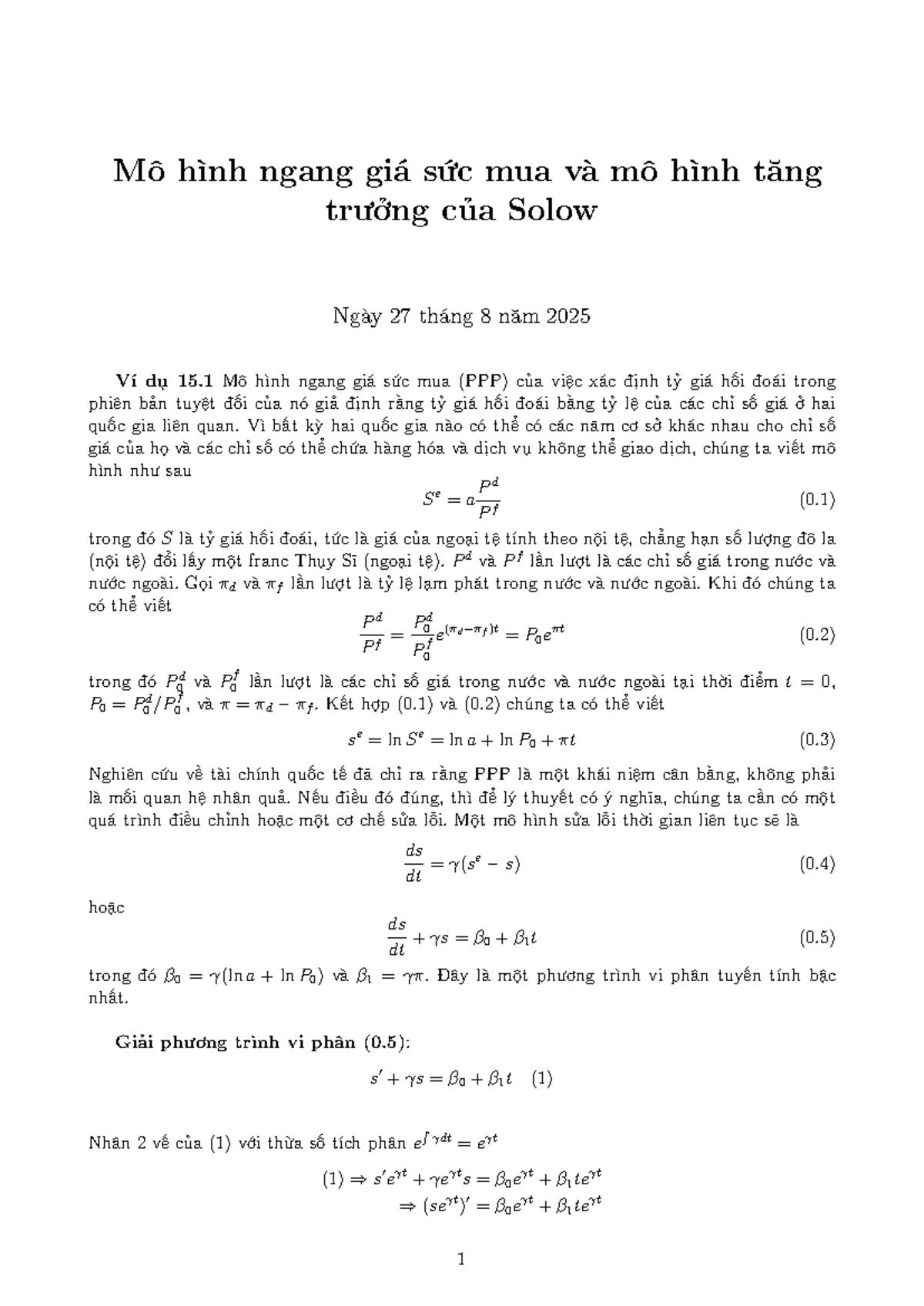 Mô hình Ngang Giá Sức Mua và Tăng Trưởng Solow - Tài Liệu Học Tập - Studocu