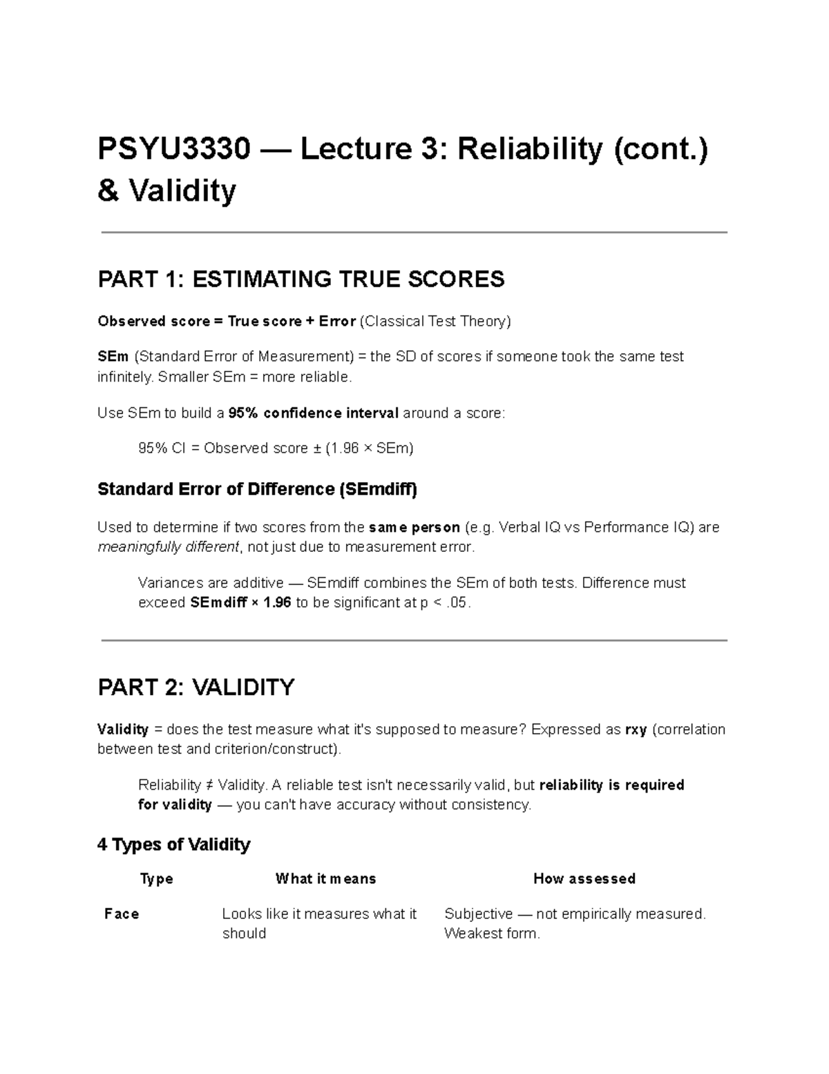 PSYU3330 — Lecture 3: Reliability and Validity - Studocu