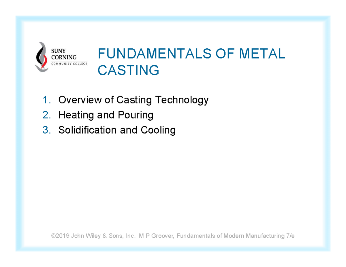 Fundamentals of Metal Casting: Solidification & Processes - Studocu