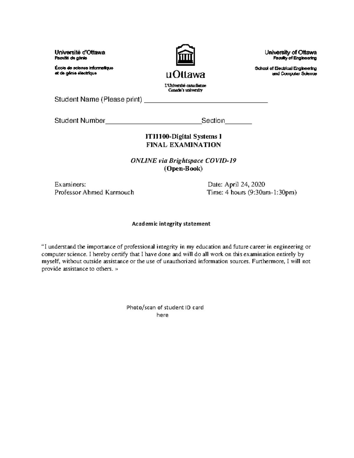 ITI1100 Digital Systems I Final Exam - April 2020 - Studocu