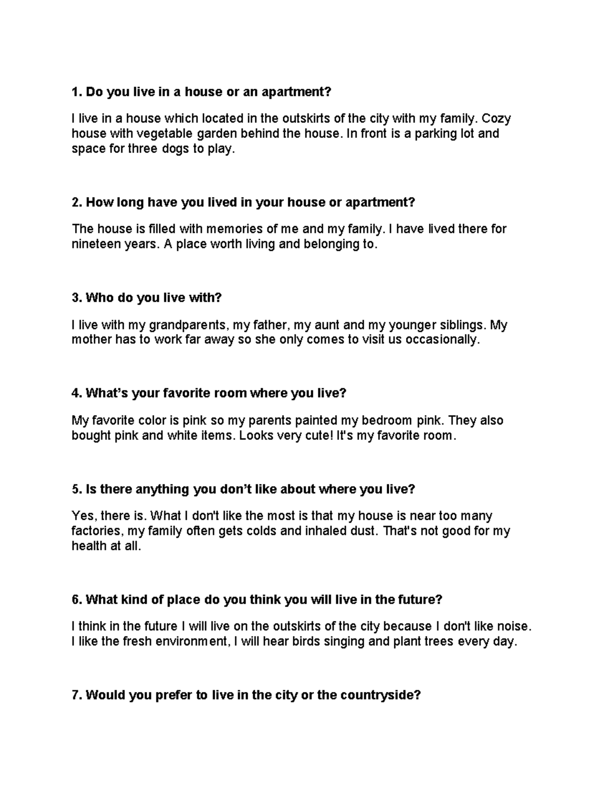 TT. ANH VĂN 3 - speaking av3 - Do you live in a house or an apartment ...