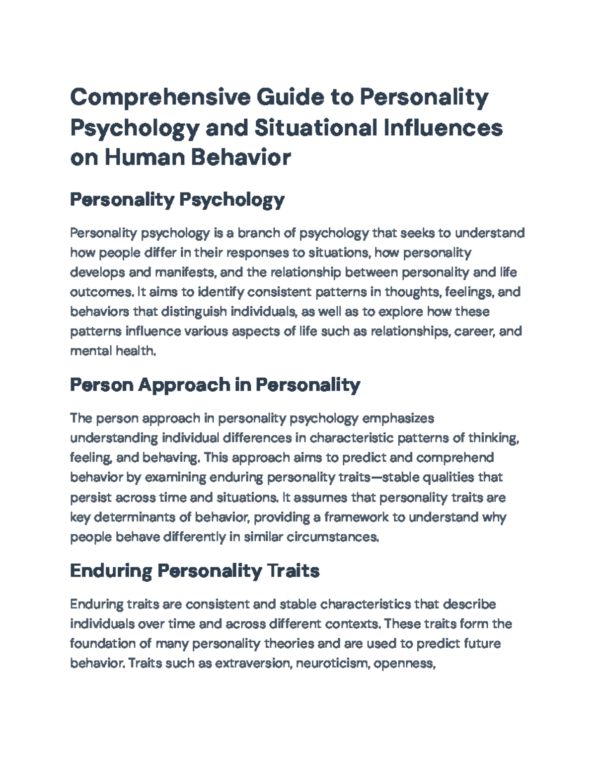 Comprehensive Overview of Personality Psychology & Situational ...
