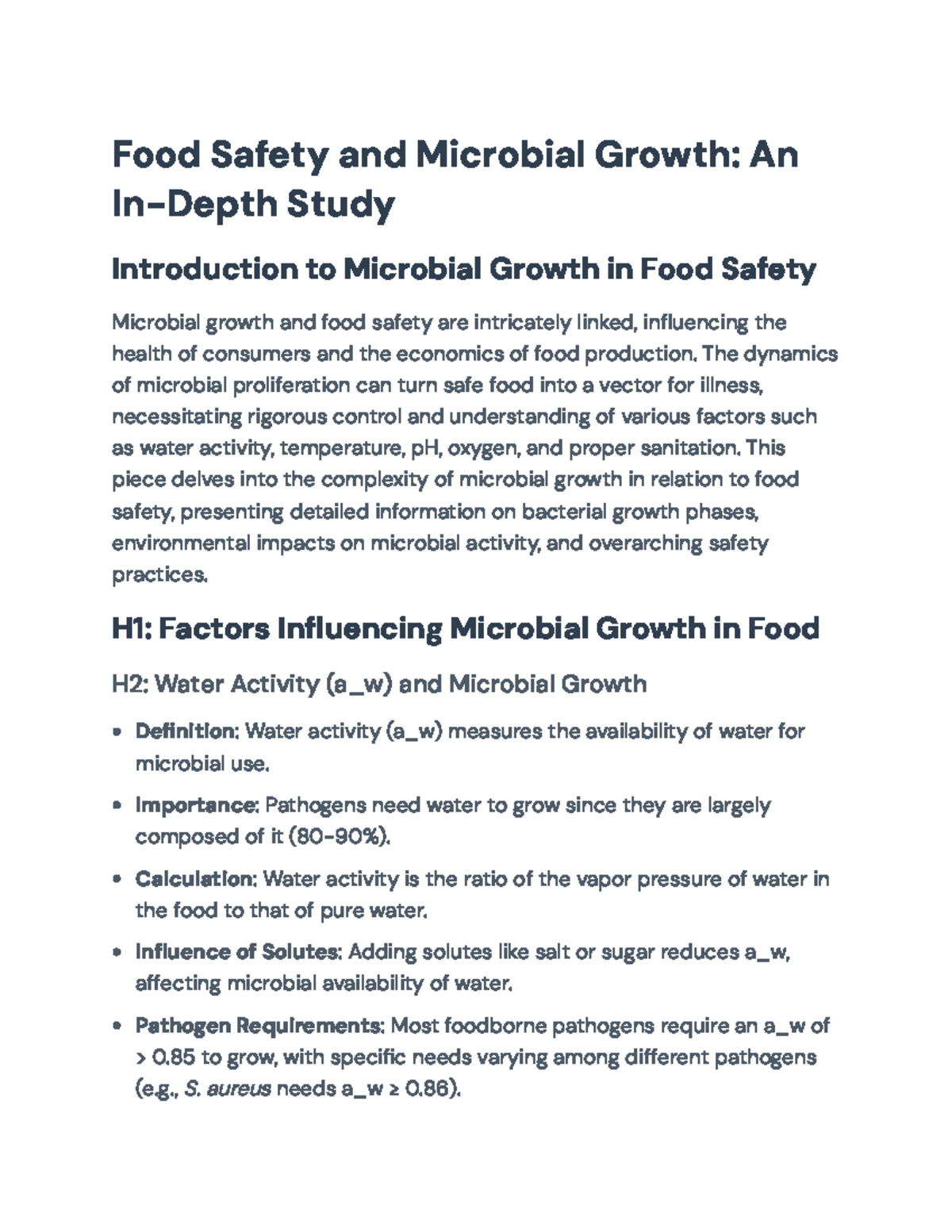 Food Safety and Microbial Growth: In-Depth Analysis for Course XYZ ...