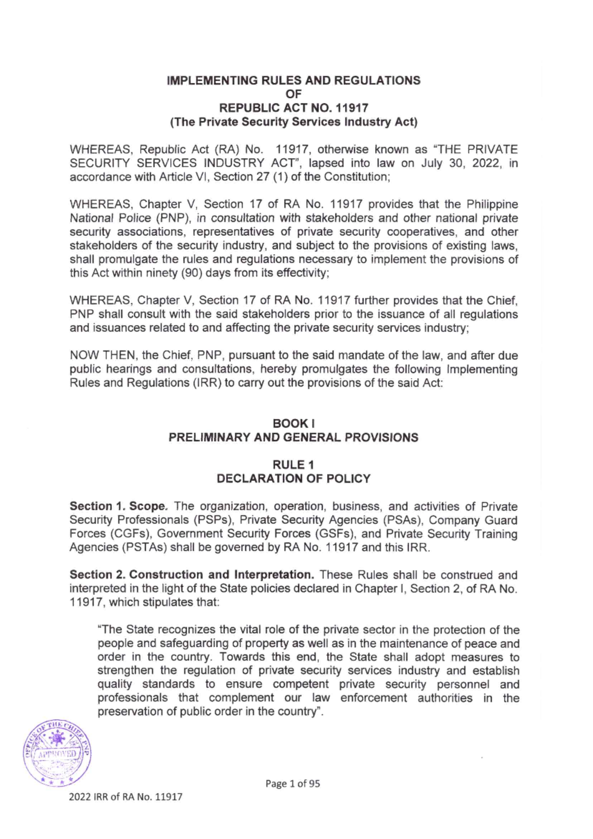 691228276 IRR of RA 11917: Private Security Services Regulations - Studocu