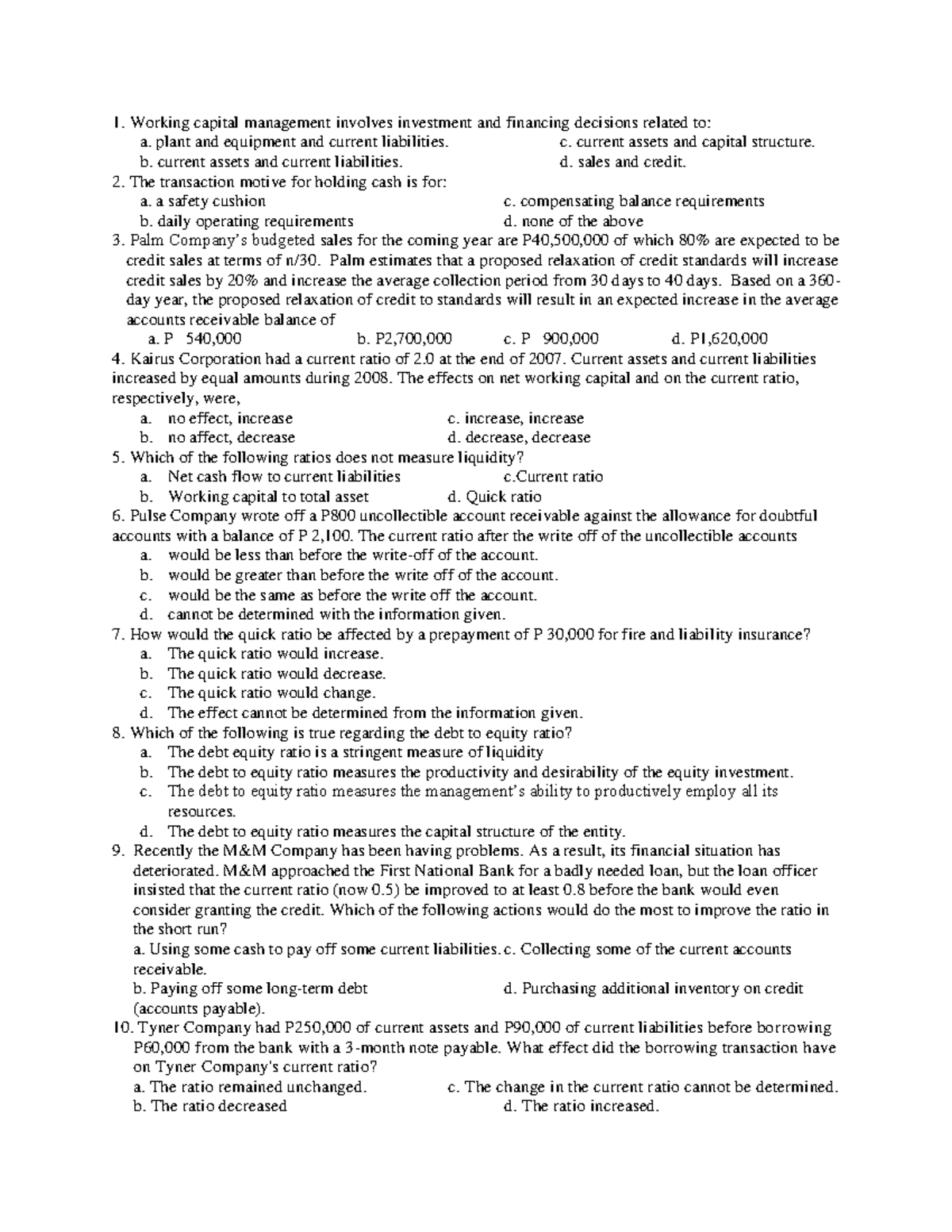 Financial Management Quiz 3: Key Concepts and Questions - Studocu