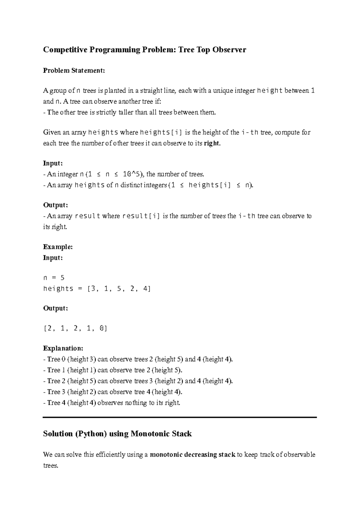Assignment: Tree Top Observer Problem (CS101) - Studocu