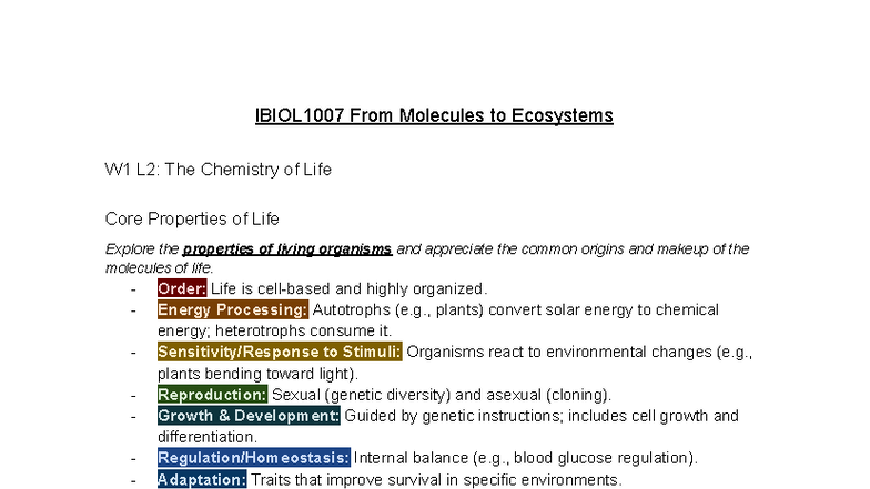 BIOL1007 Final Exam Study Guide: The Chemistry of Life and Beyond - Studocu
